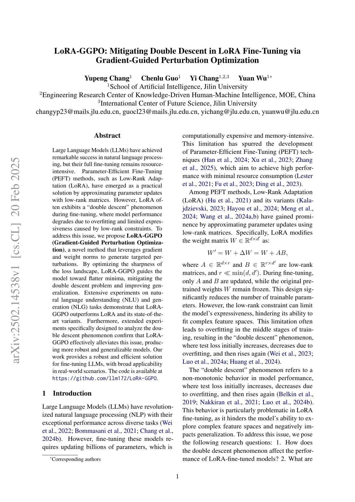 LoRA-GGPO: Mitigating Double Descent in LoRA Fine-Tuning via Gradient ...
