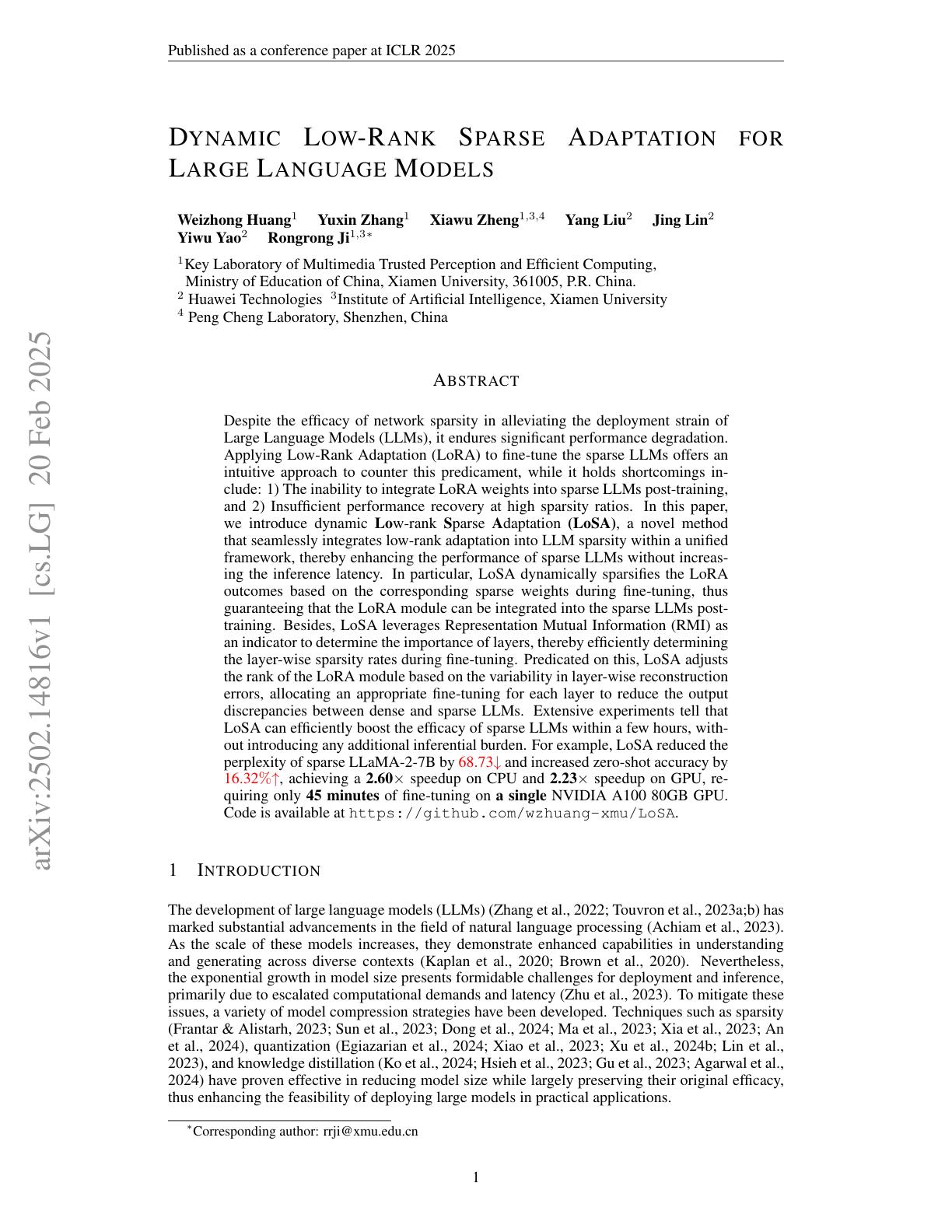 Dynamic Low-Rank Sparse Adaptation for Large Language Models