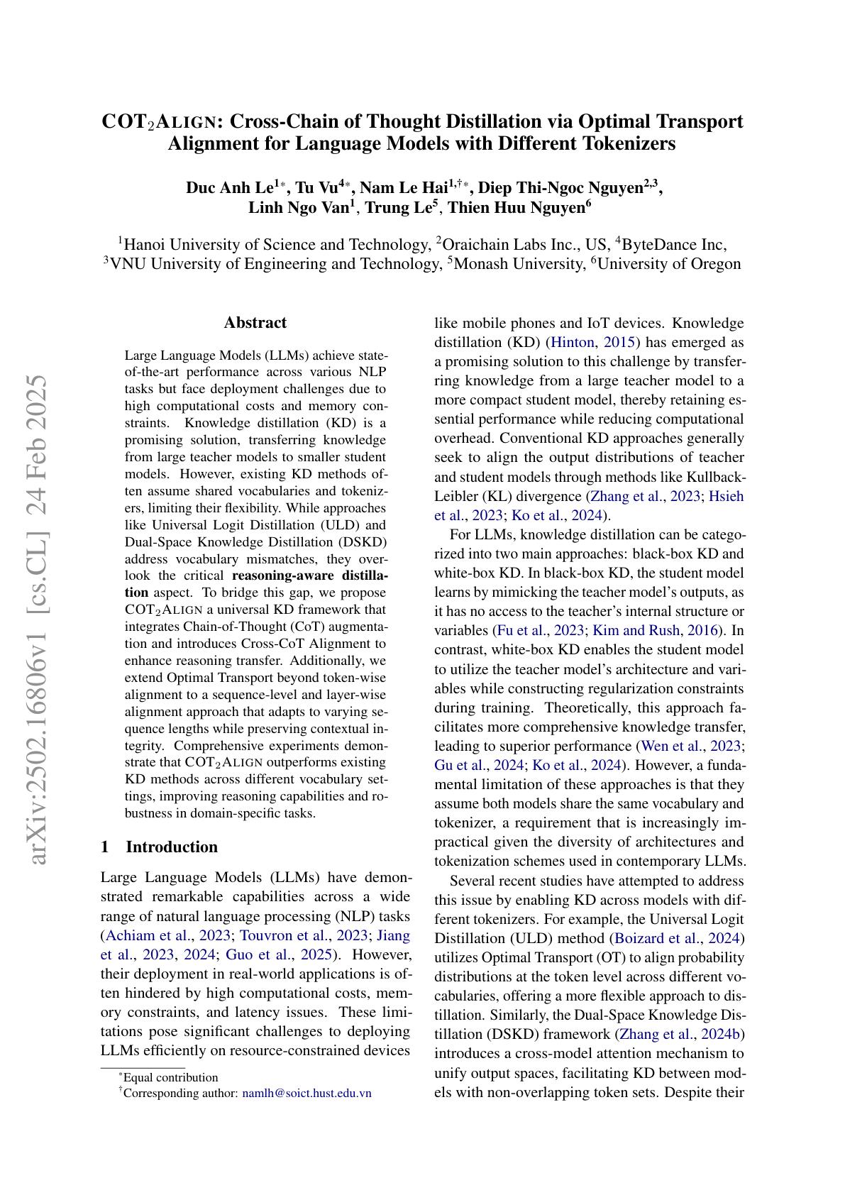 CoT2Align: Cross-Chain of Thought Distillation via Optimal Transport ...