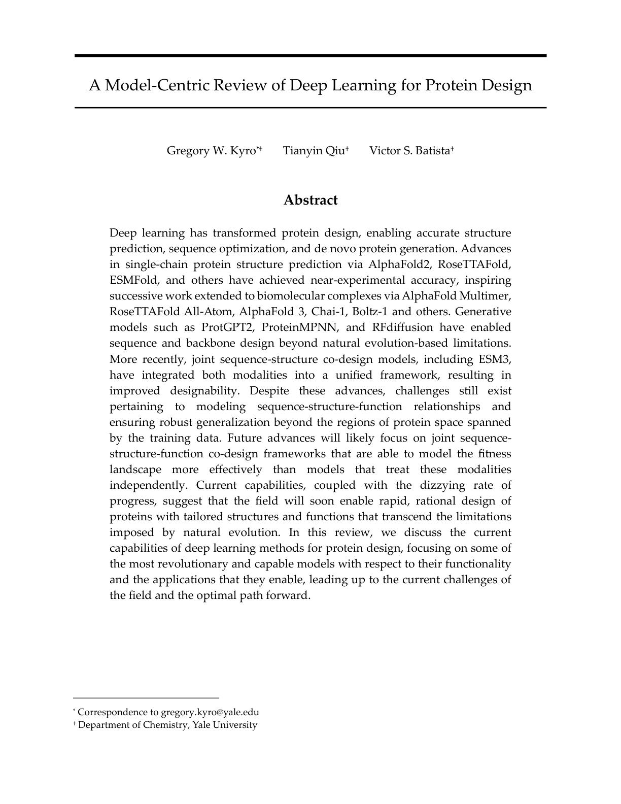 A Model-Centric Review of Deep Learning for Protein Design