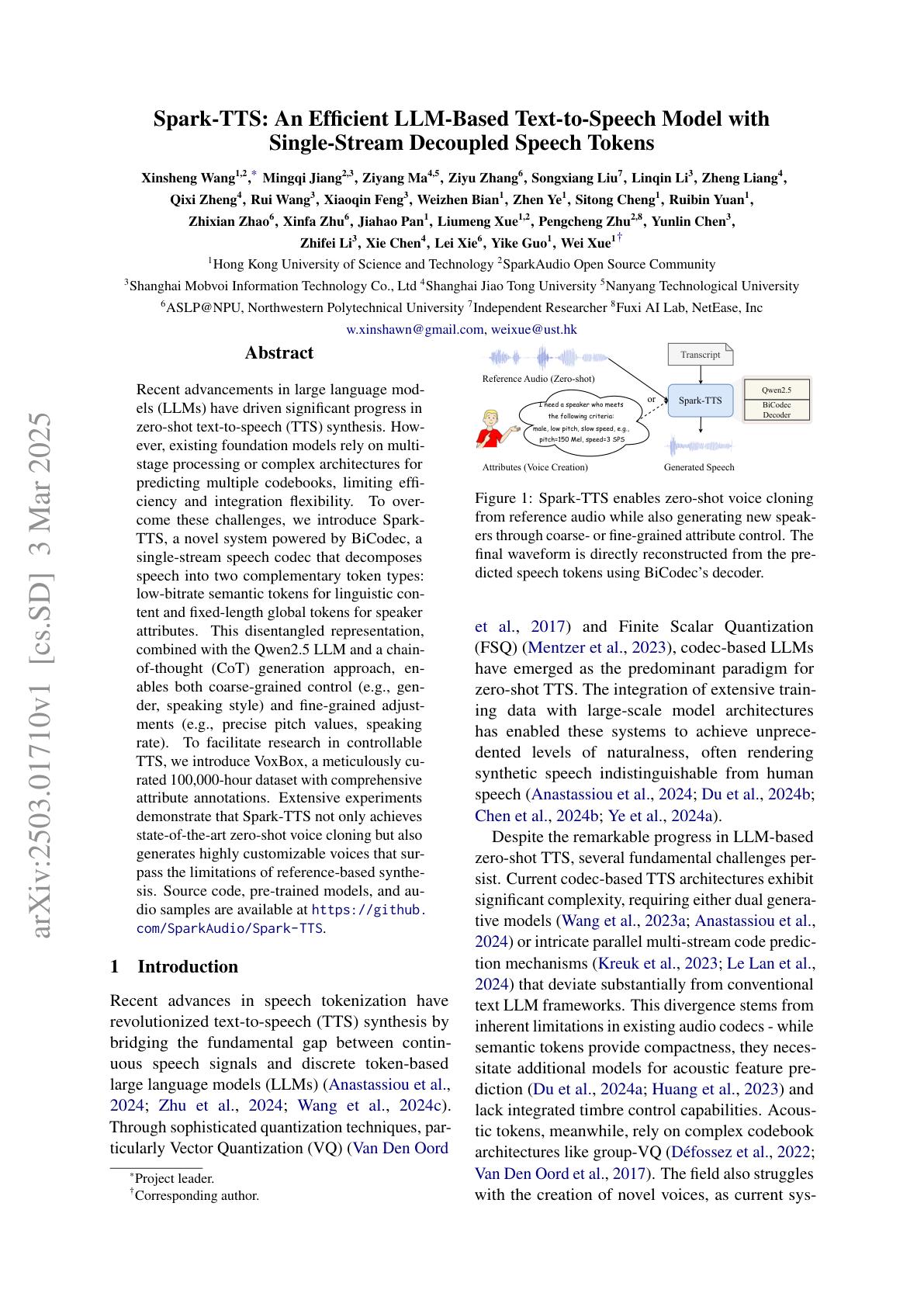 Spark-TTS: An Efficient LLM-Based Text-to-Speech Model with Single ...