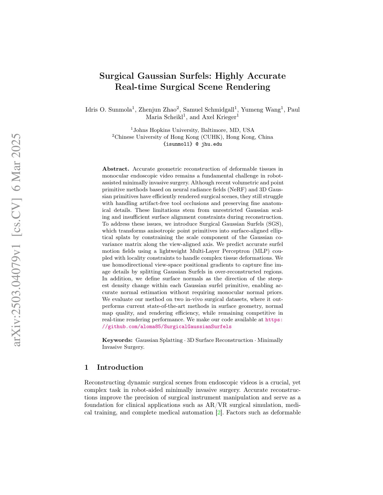 Surgical Gaussian Surfels: Highly Accurate Real-time Surgical Scene ...