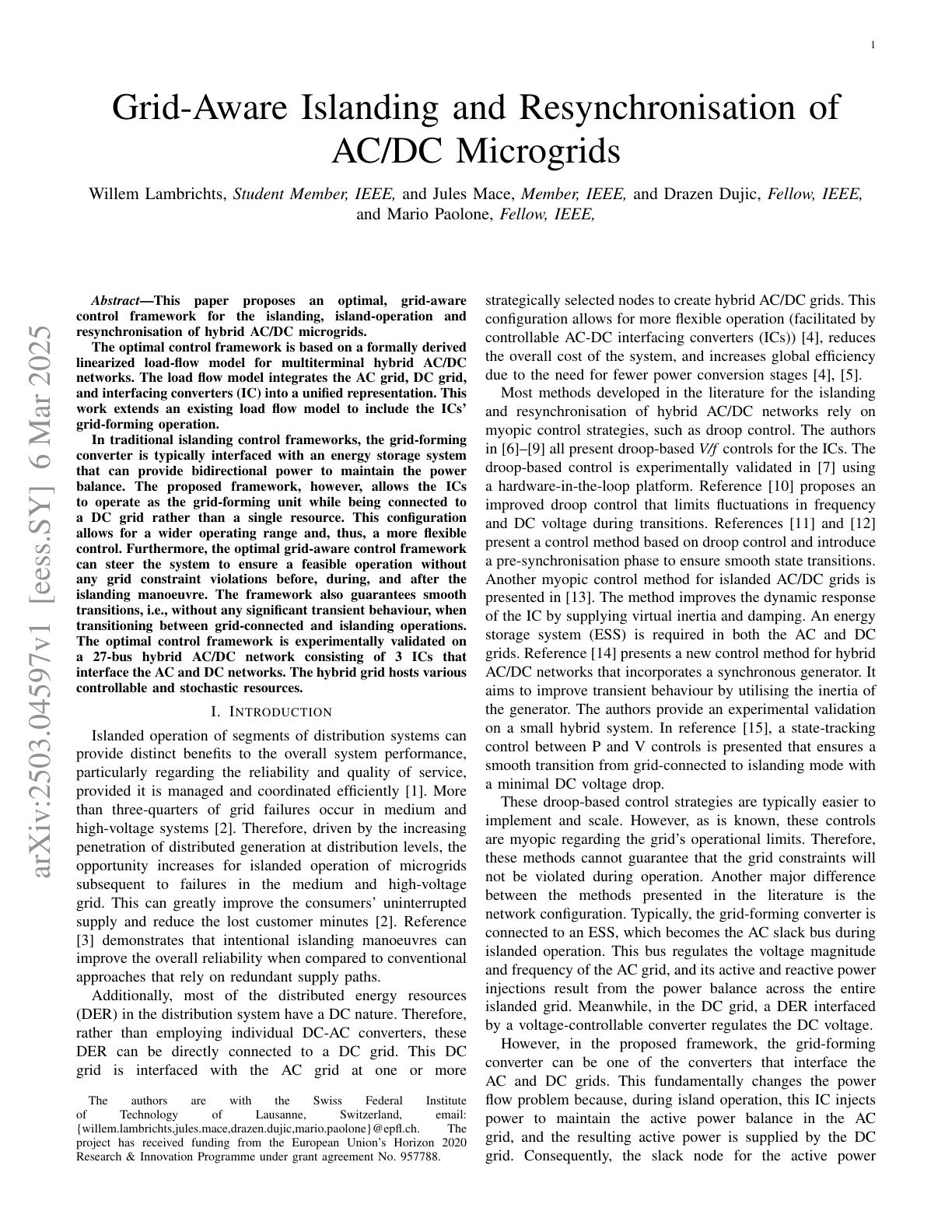 Grid-Aware Islanding and Resynchronisation of AC/DC Microgrids