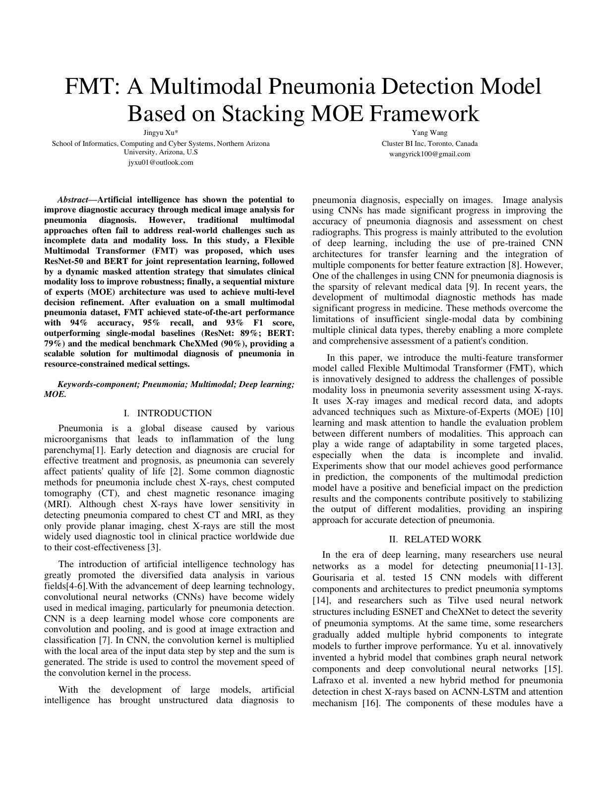 FMT:A Multimodal Pneumonia Detection Model Based on Stacking MOE Framework