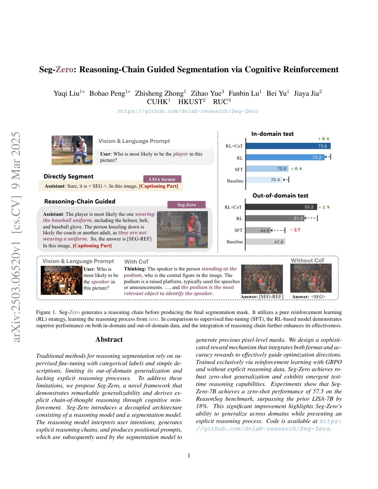 Seg-Zero: Reasoning-Chain Guided Segmentation via Cognitive Reinforcement