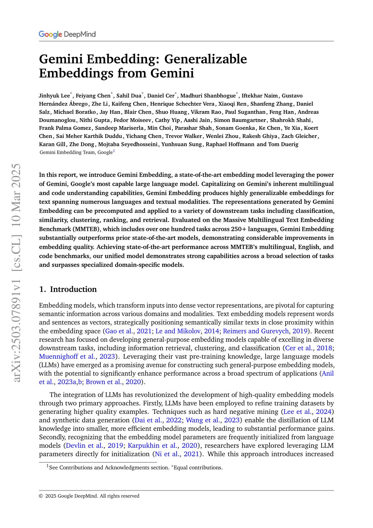 Gemini Embedding: Generalizable Embeddings from Gemini
