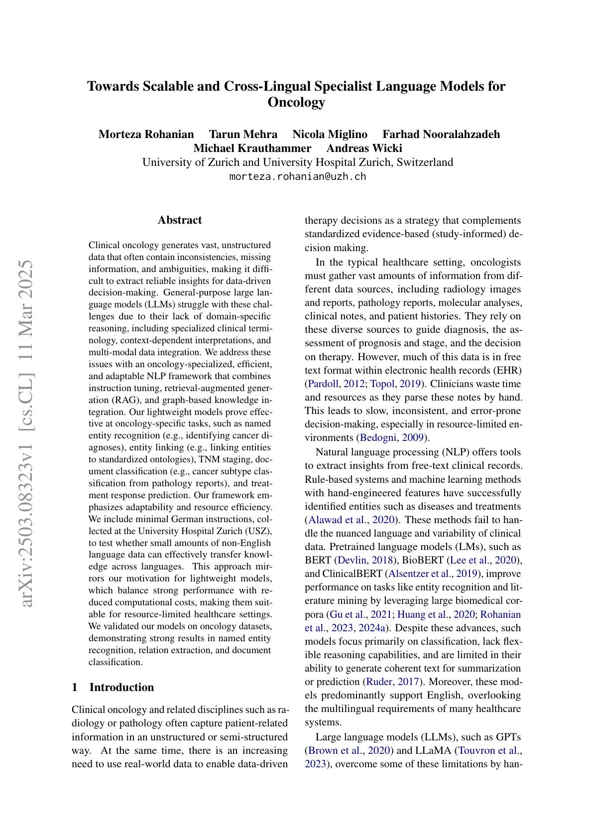 Towards Scalable and Cross-Lingual Specialist Language Models for Oncology