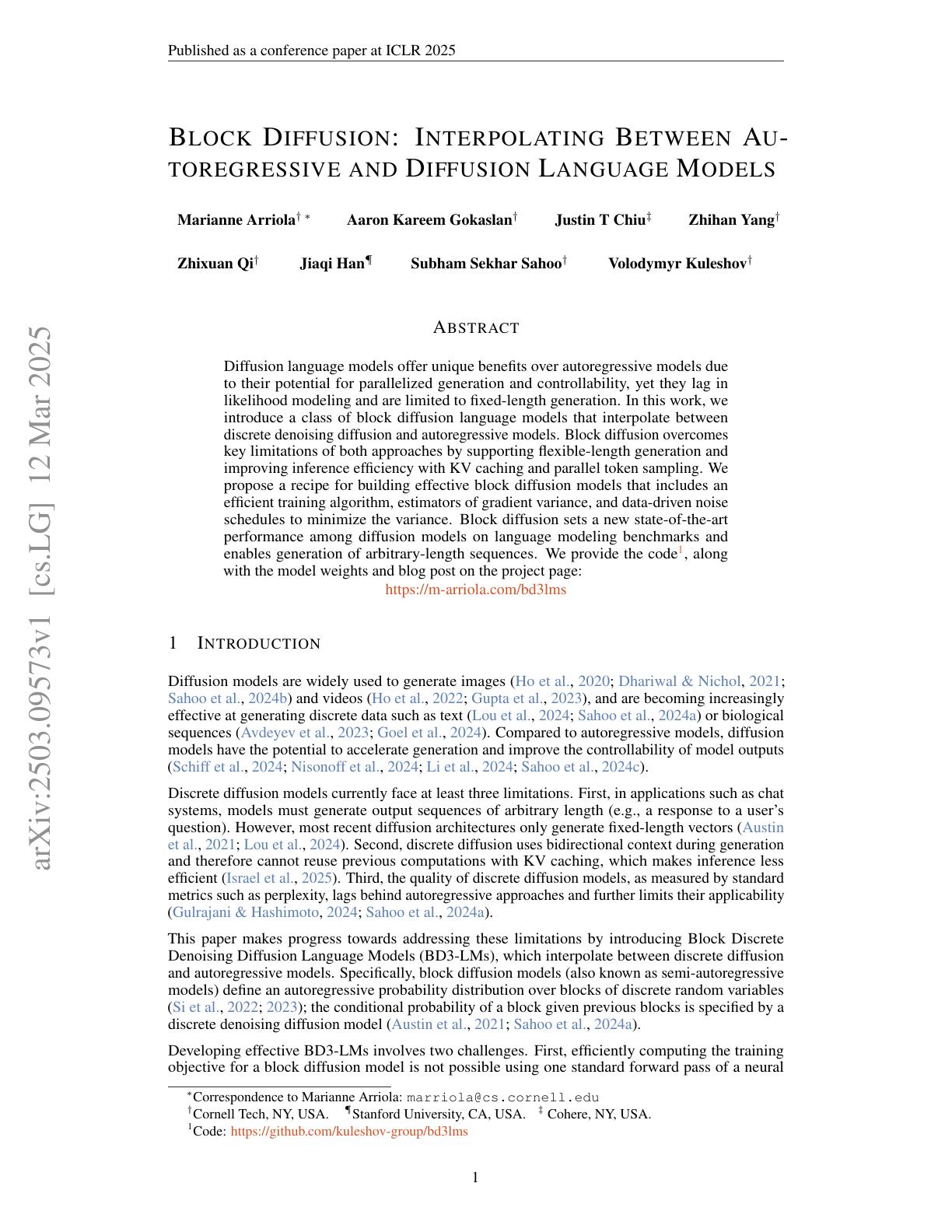 Block Diffusion: Interpolating Between Autoregressive and Diffusion Language Models