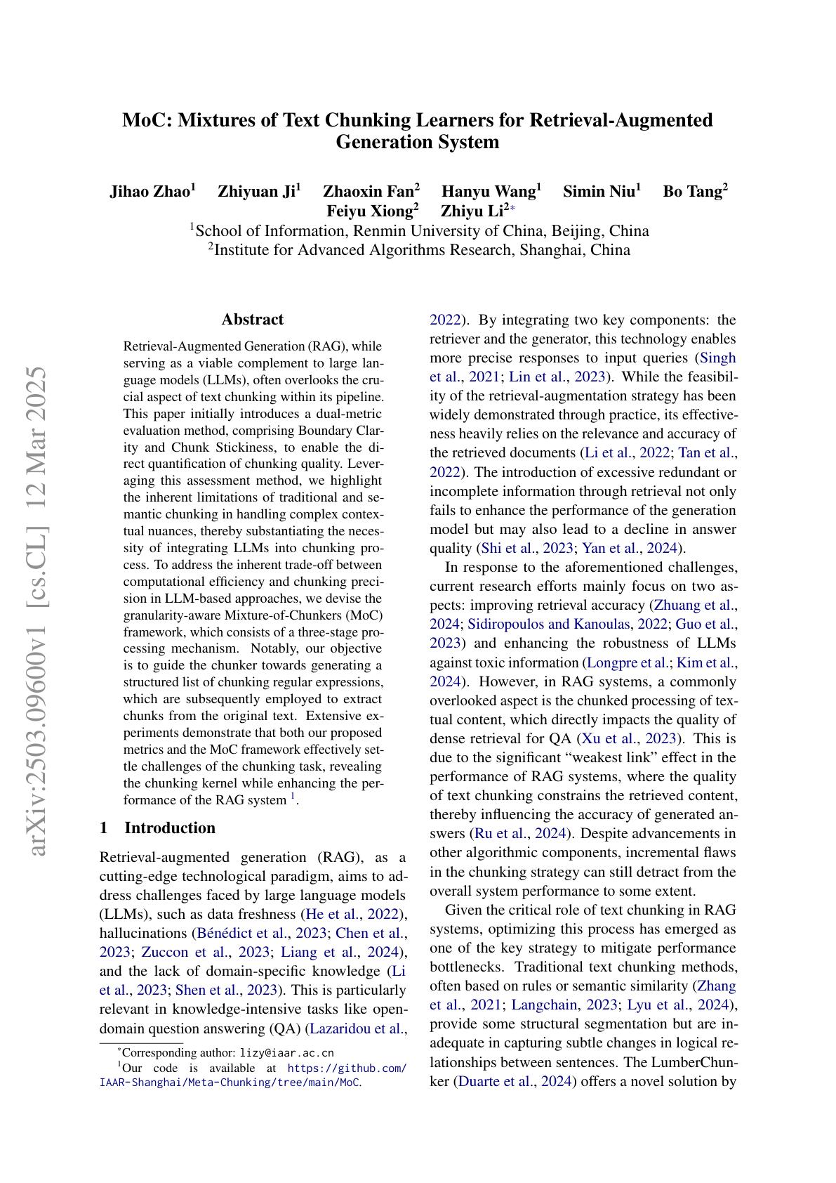 MoC: Mixtures of Text Chunking Learners for Retrieval-Augmented ...