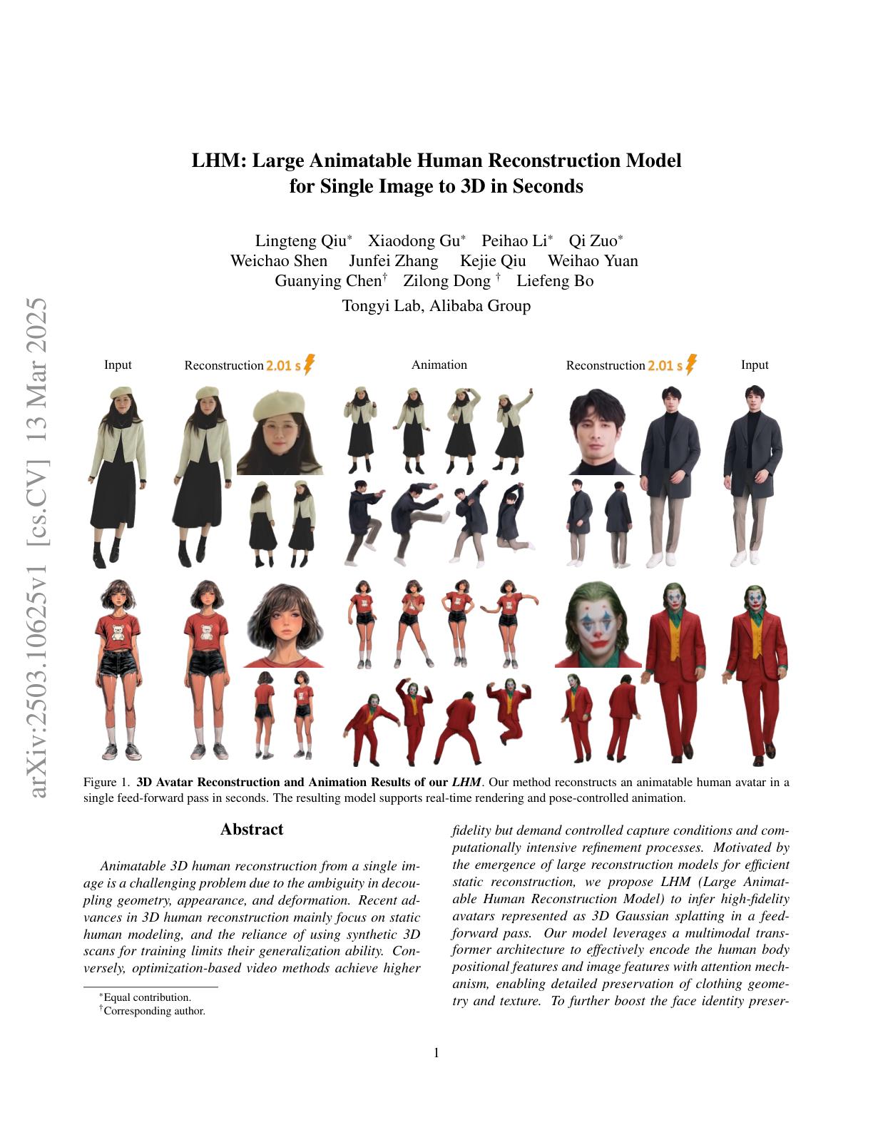 LHM: Large Animatable Human Reconstruction Model from a Single Image in Seconds