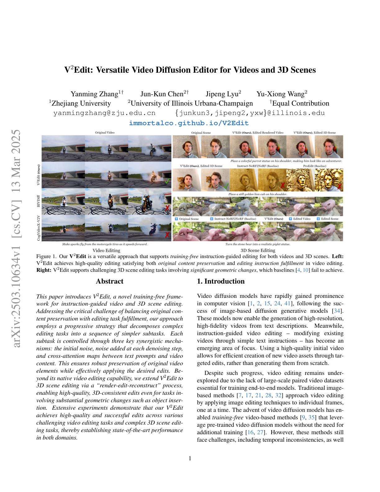 V2Edit: Versatile Video Diffusion Editor for Videos and 3D Scenes