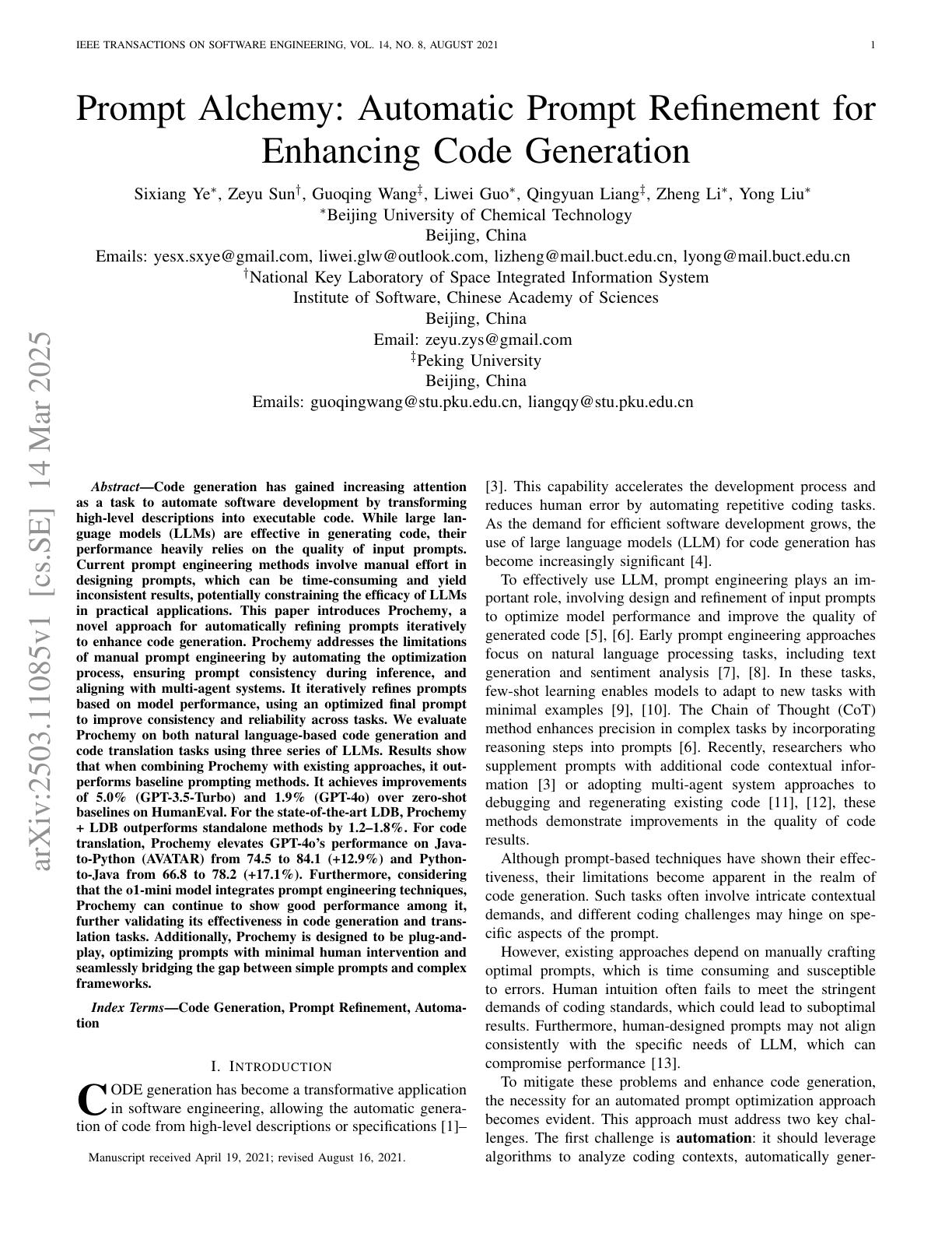 Prompt Alchemy: Automatic Prompt Refinement for Enhancing Code Generation