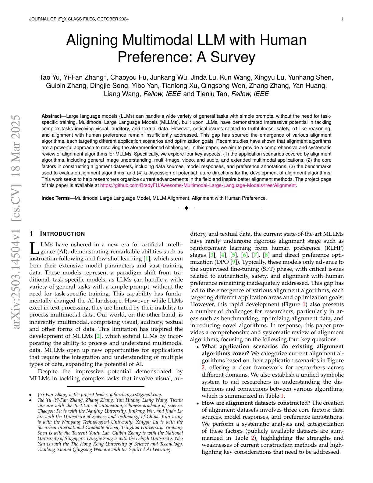 Aligning Multimodal LLM with Human Preference: A Survey