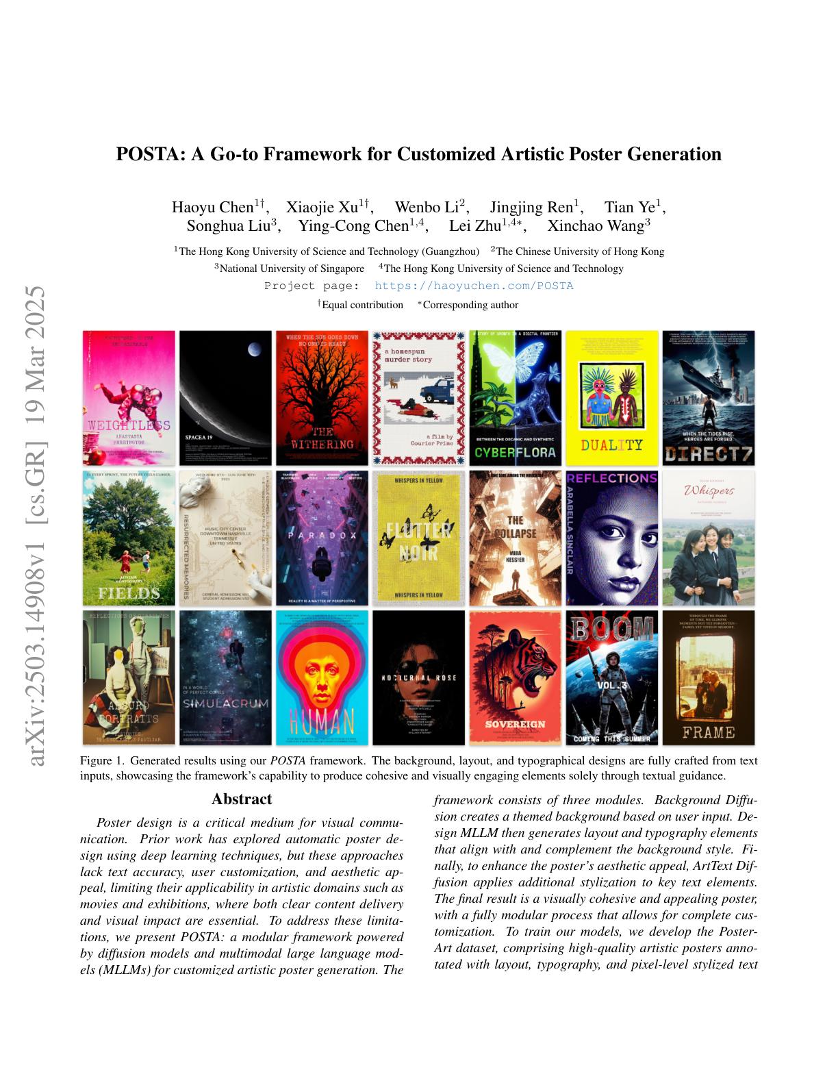 POSTA: A Go-to Framework for Customized Artistic Poster Generation