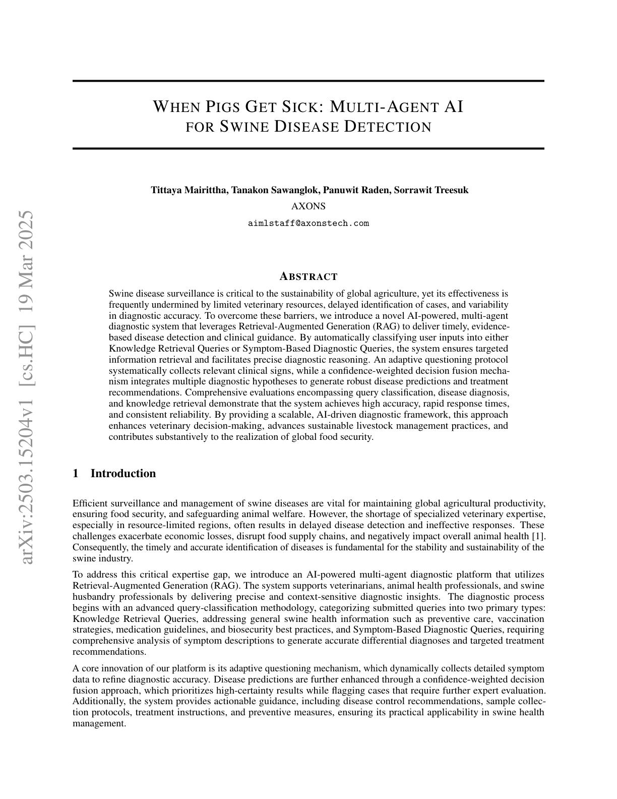 When Pigs Get Sick: Multi-Agent AI for Swine Disease Detection