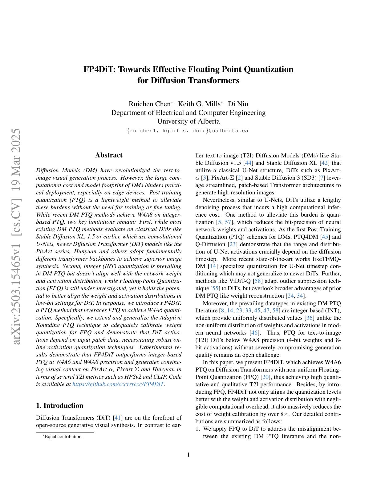 FP4DiT: Towards Effective Floating Point Quantization for Diffusion Transformers
