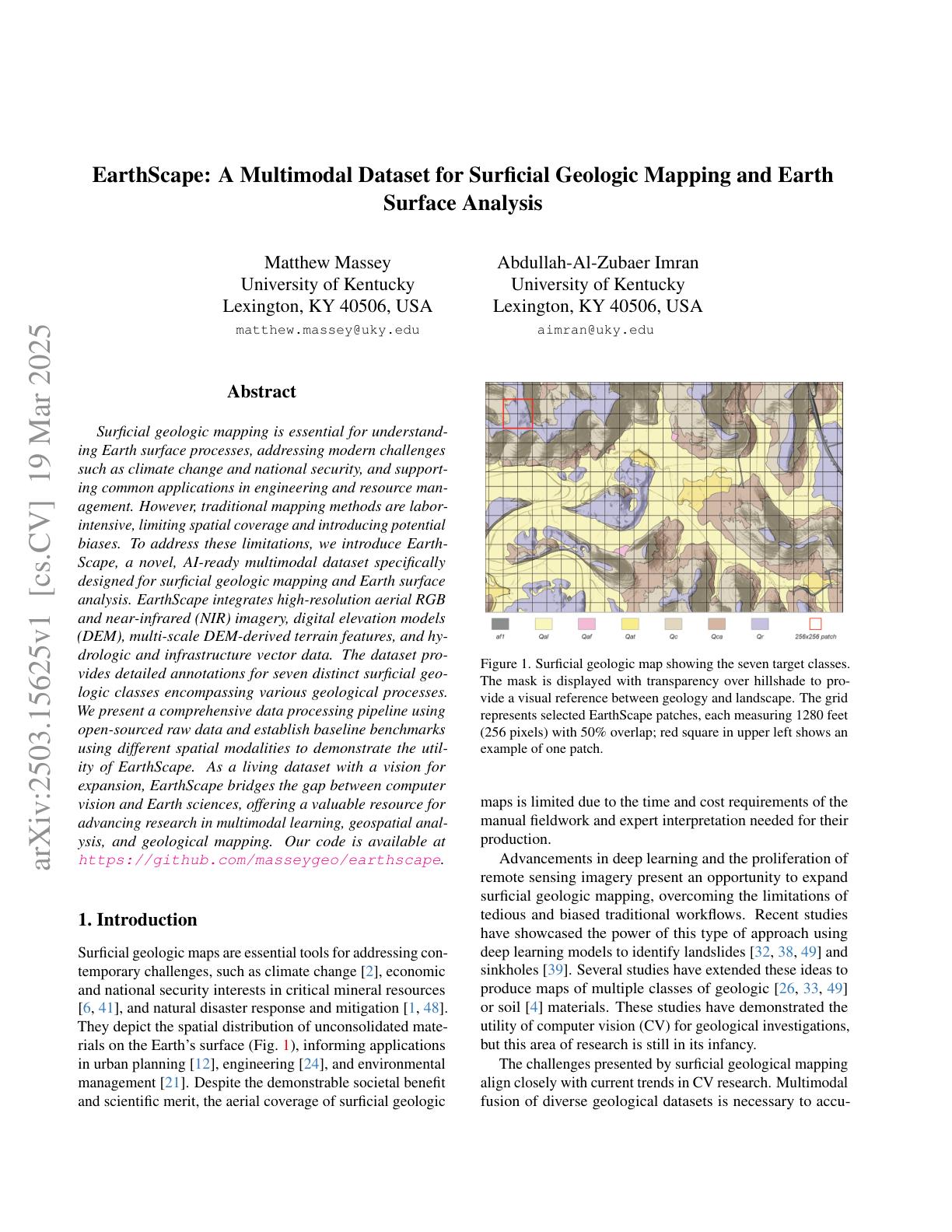 EarthScape: A Multimodal Dataset for Surficial Geologic Mapping and ...