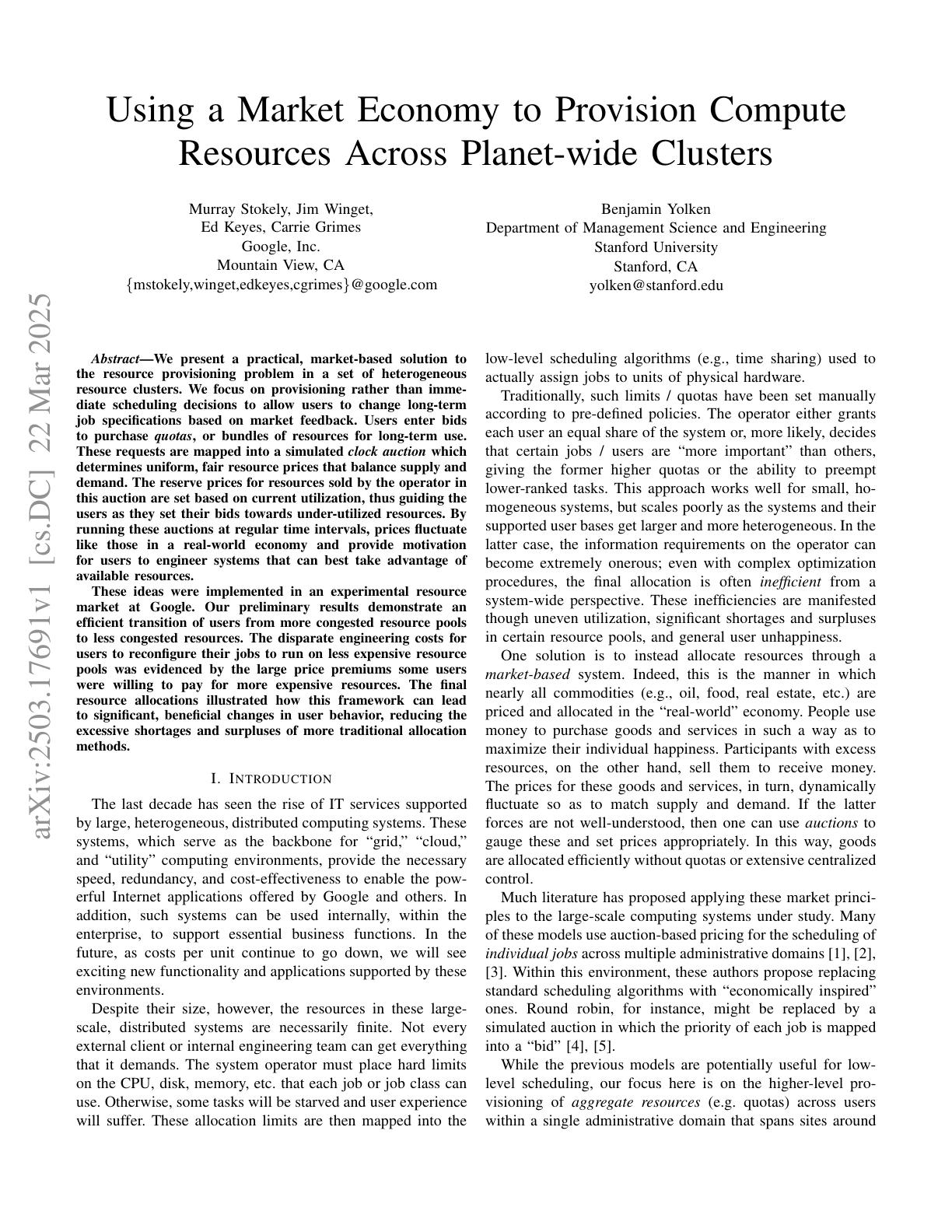Using a Market Economy to Provision Compute Resources Across Planet ...