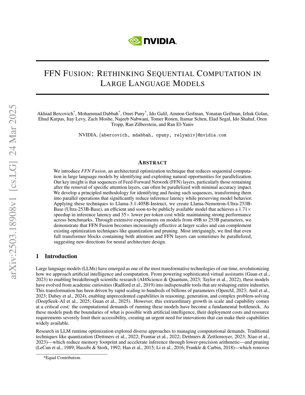 FFN Fusion: Rethinking Sequential Computation in Large Language Models