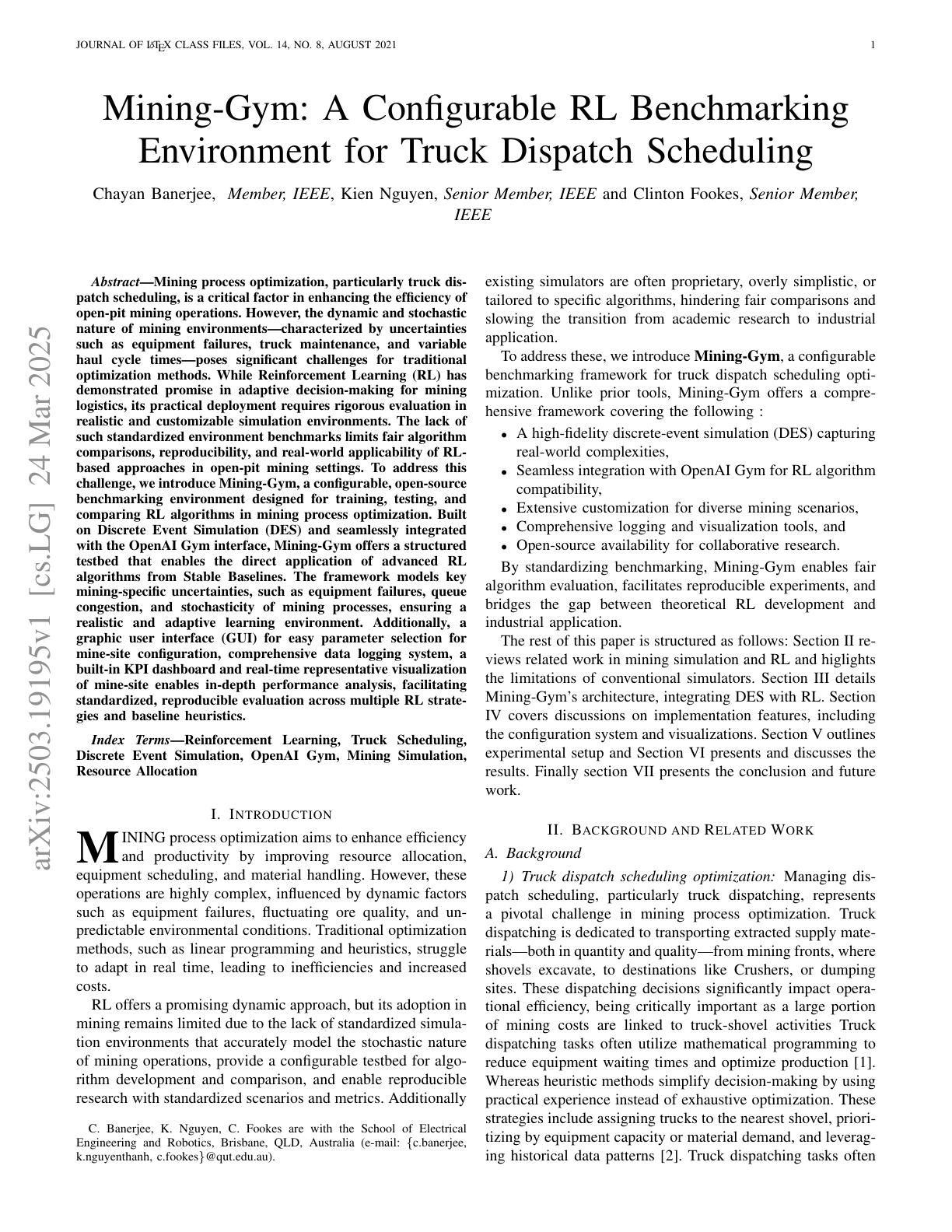 Mining-Gym: A Configurable RL Benchmarking Environment for Truck ...