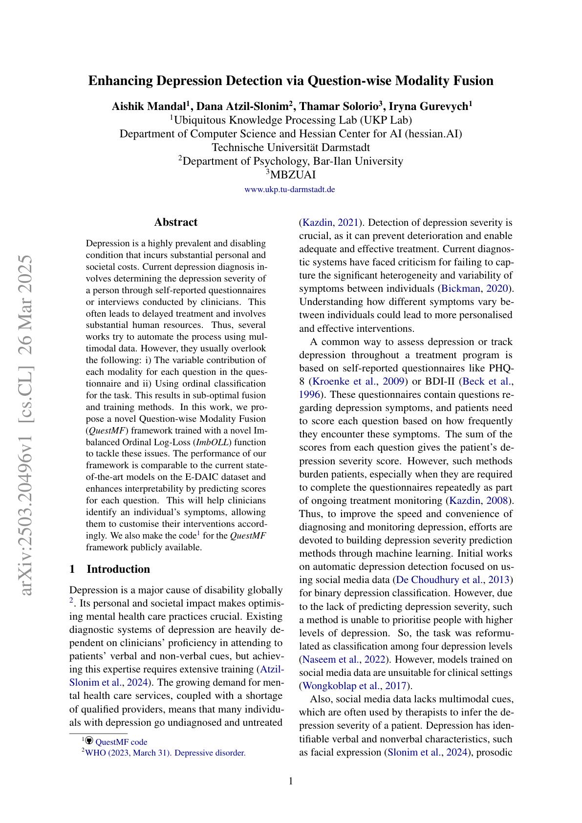 Enhancing Depression Detection via Question-wise Modality Fusion