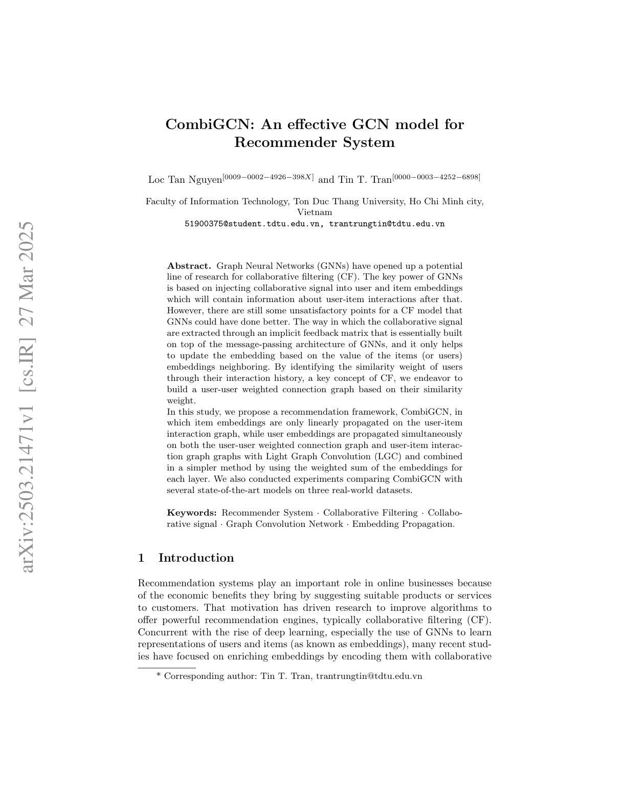 CombiGCN: An effective GCN model for Recommender System