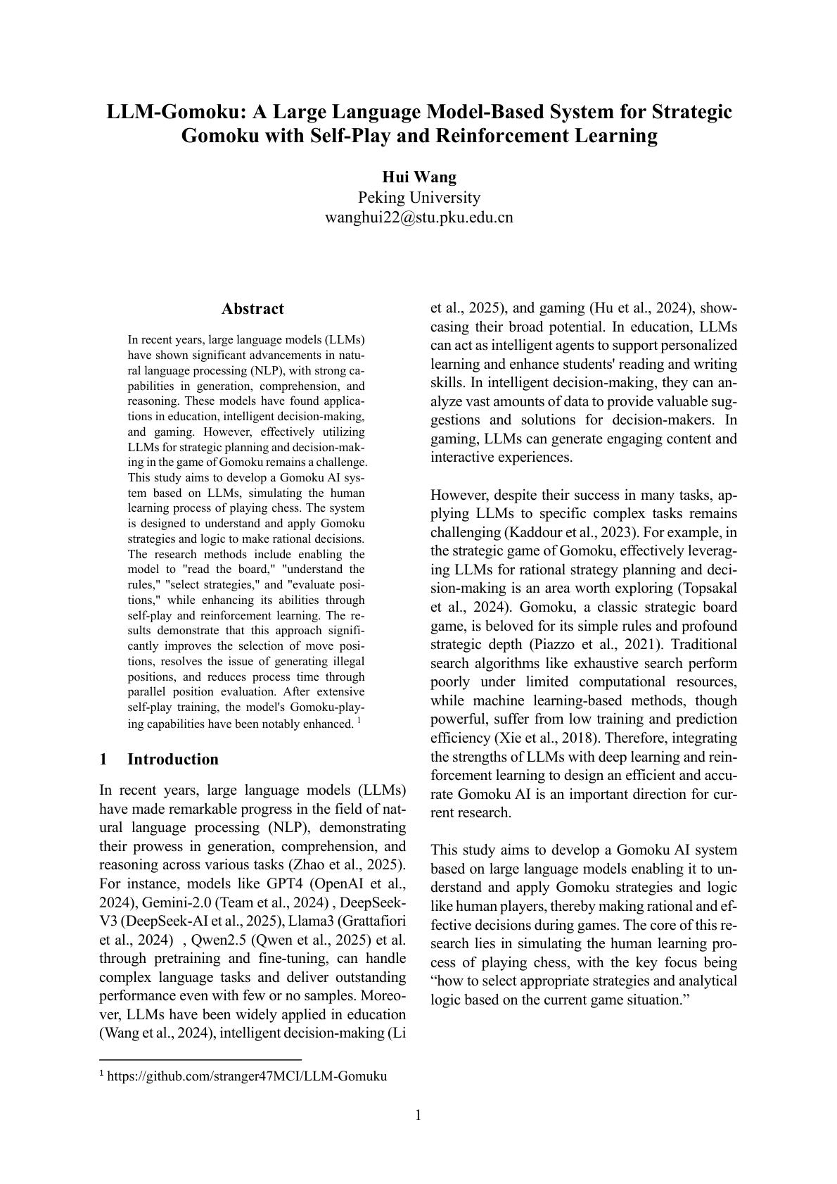 LLM-Gomoku: A Large Language Model-Based System for Strategic Gomoku ...
