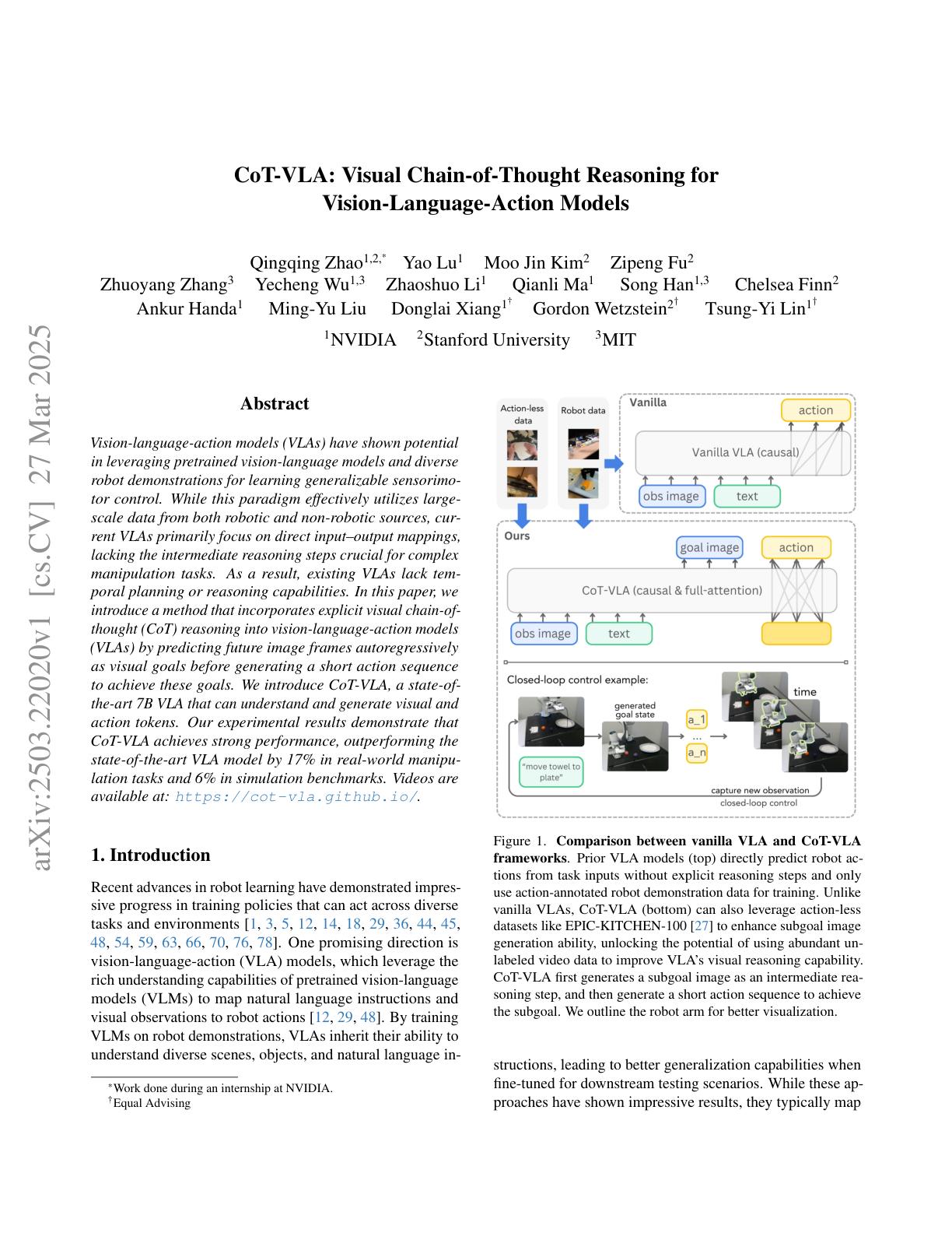 CoT-VLA: Visual Chain-of-Thought Reasoning for Vision-Language-Action ...