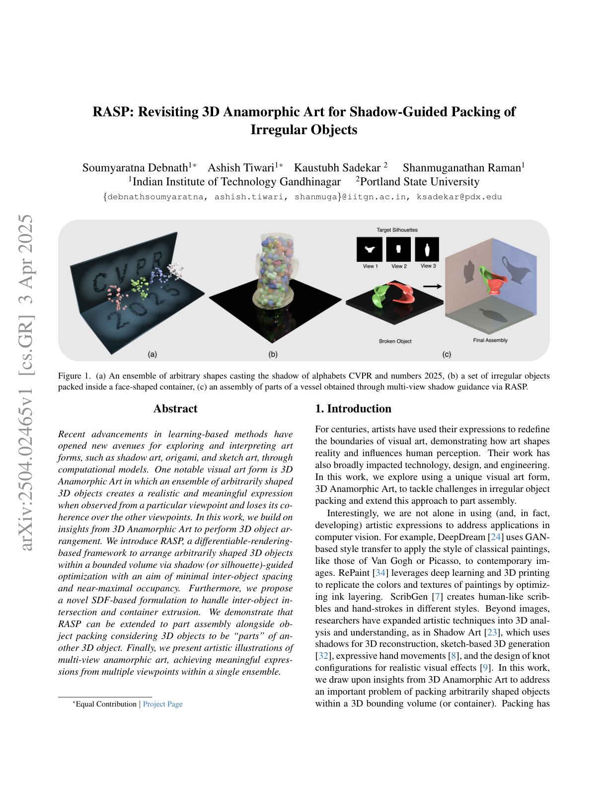 RASP: Revisiting 3D Anamorphic Art for Shadow-Guided Packing of ...