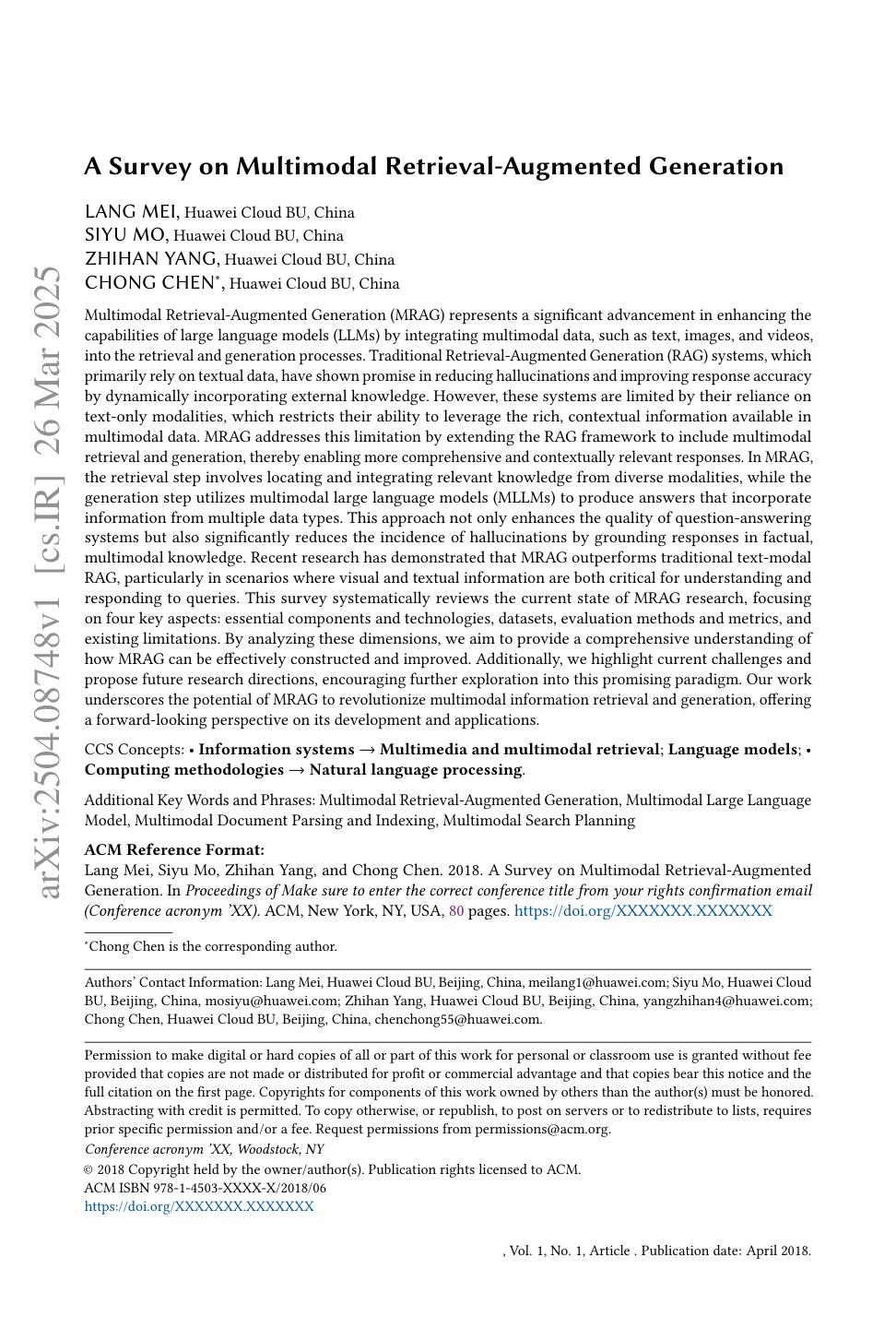 A Survey of Multimodal Retrieval-Augmented Generation