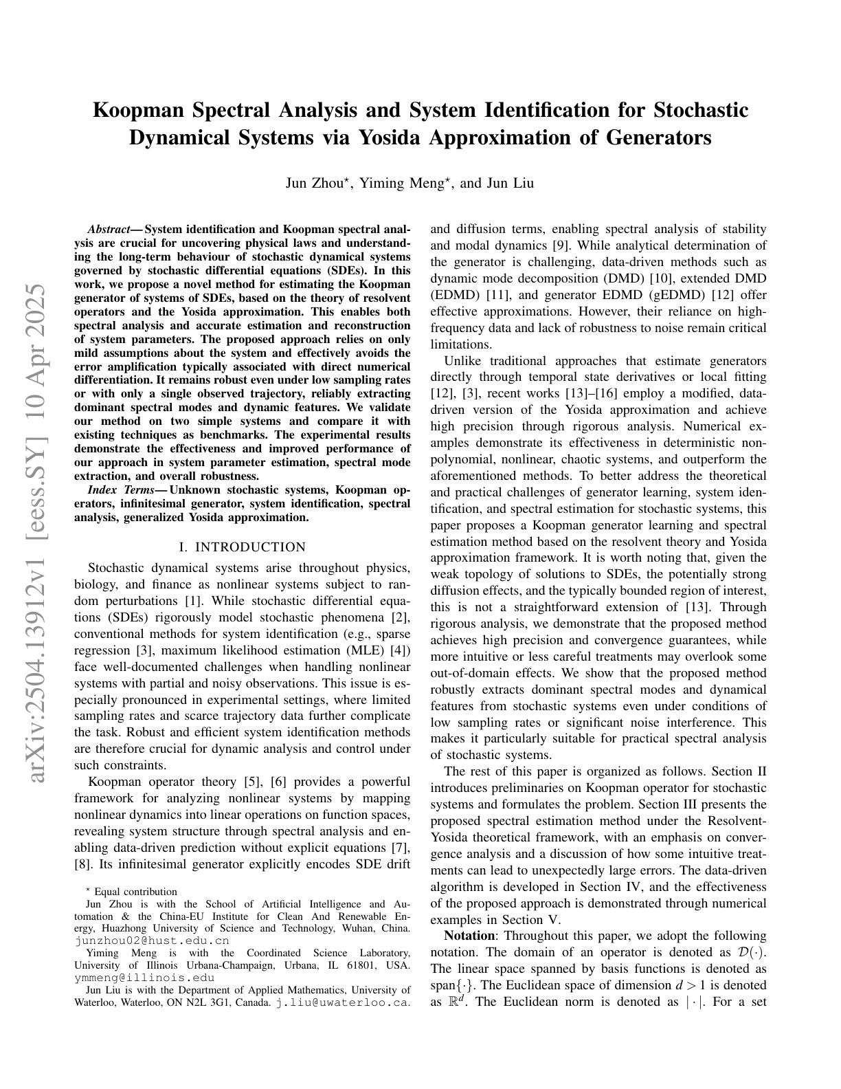 Koopman Spectral Analysis and System Identification for Stochastic ...
