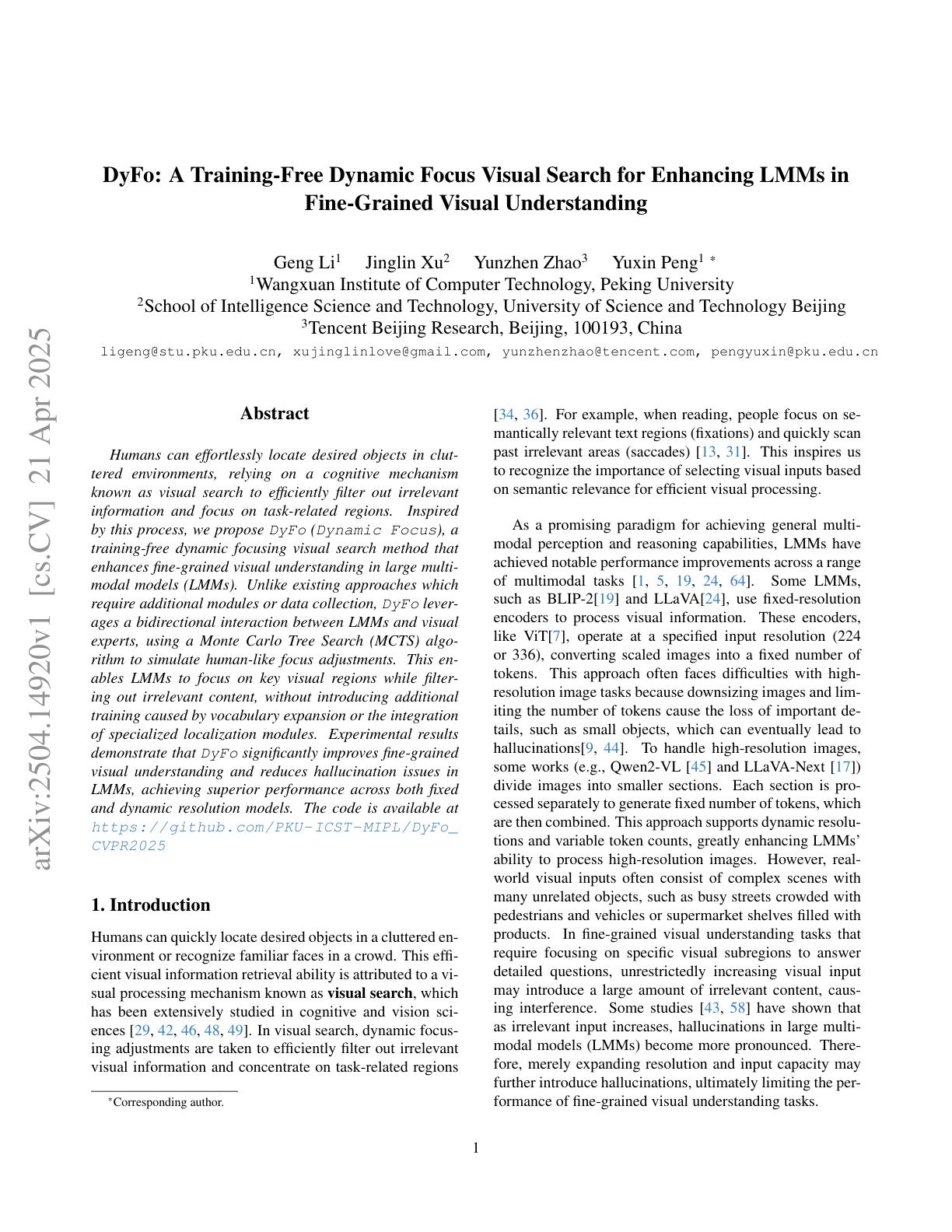 DyFo: A Training-Free Dynamic Focus Visual Search for Enhancing LMMs in ...