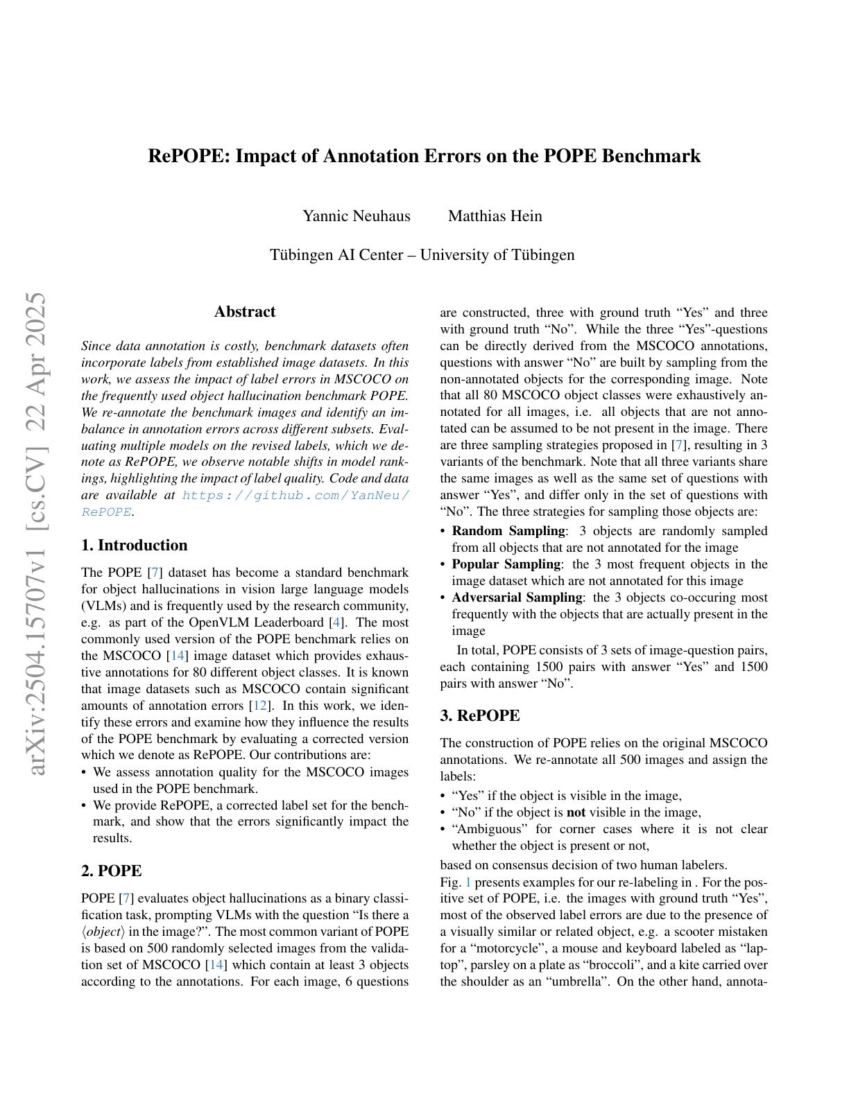 RePOPE: Impact of Annotation Errors on the POPE Benchmark