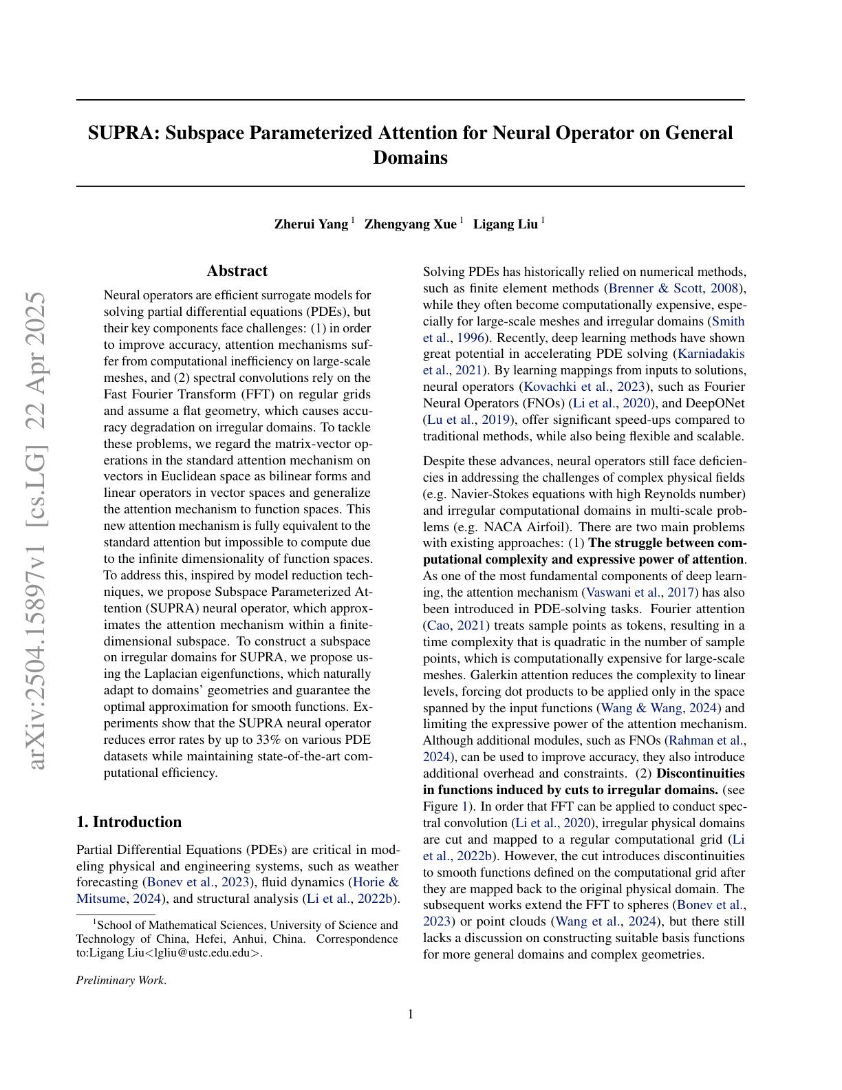 SUPRA: Subspace Parameterized Attention for Neural Operator on General ...