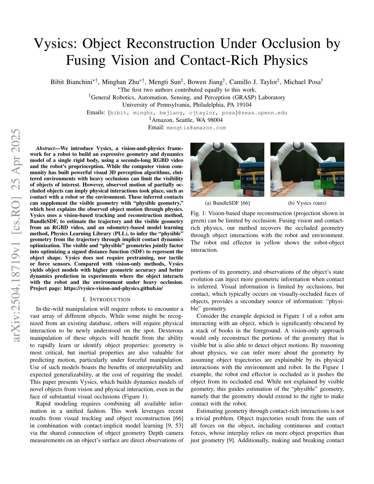 Vysics: Object Reconstruction Under Occlusion by Fusing Vision and ...