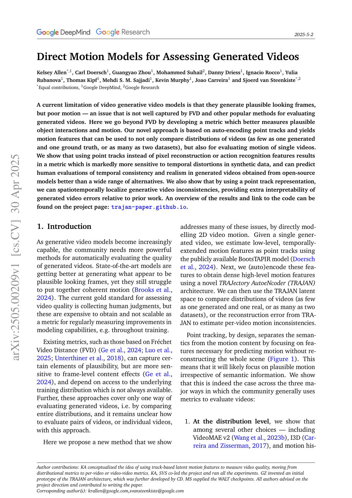 Direct Motion Models for Assessing Generated Videos