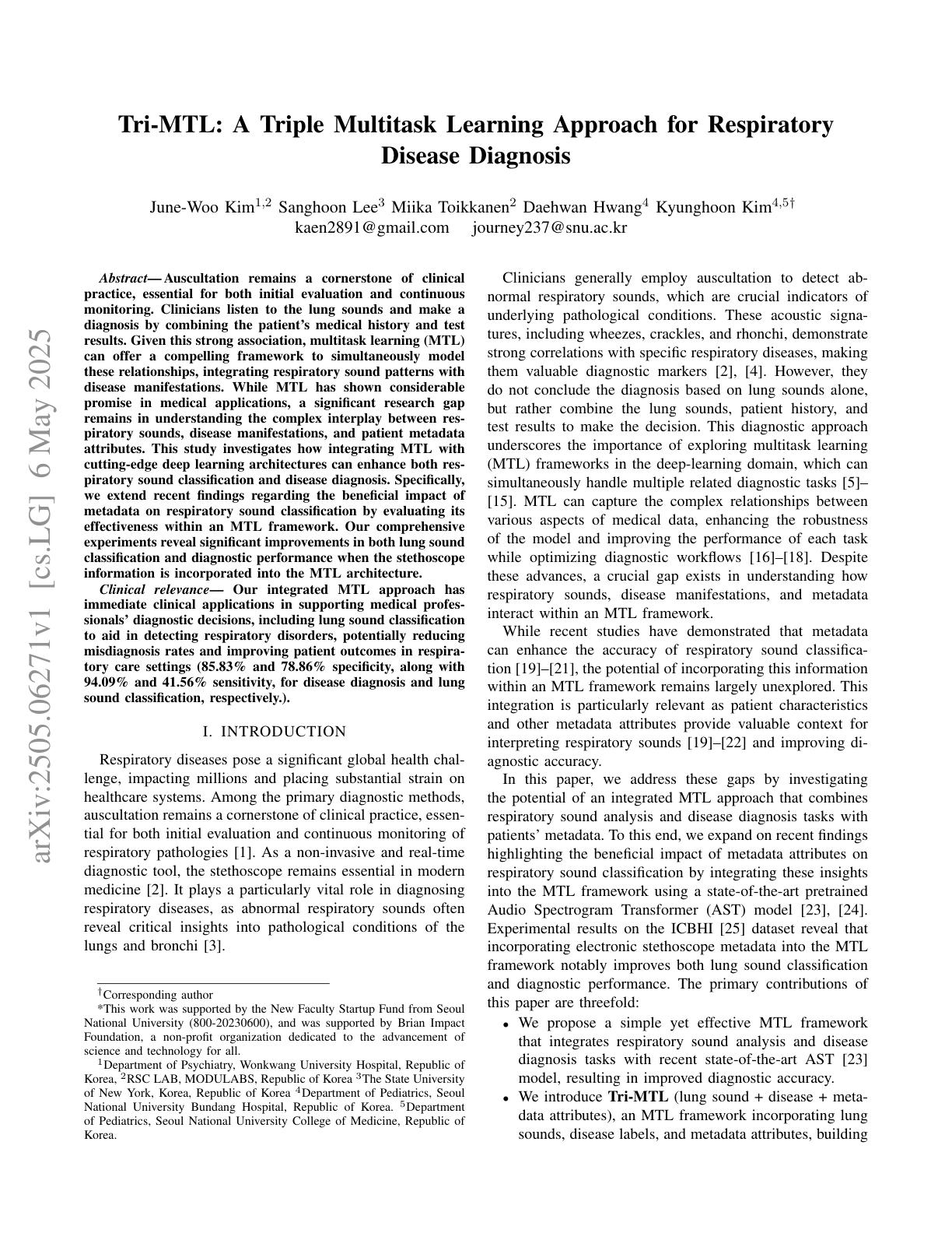 Tri-MTL: A Triple Multitask Learning Approach for Respiratory Disease ...