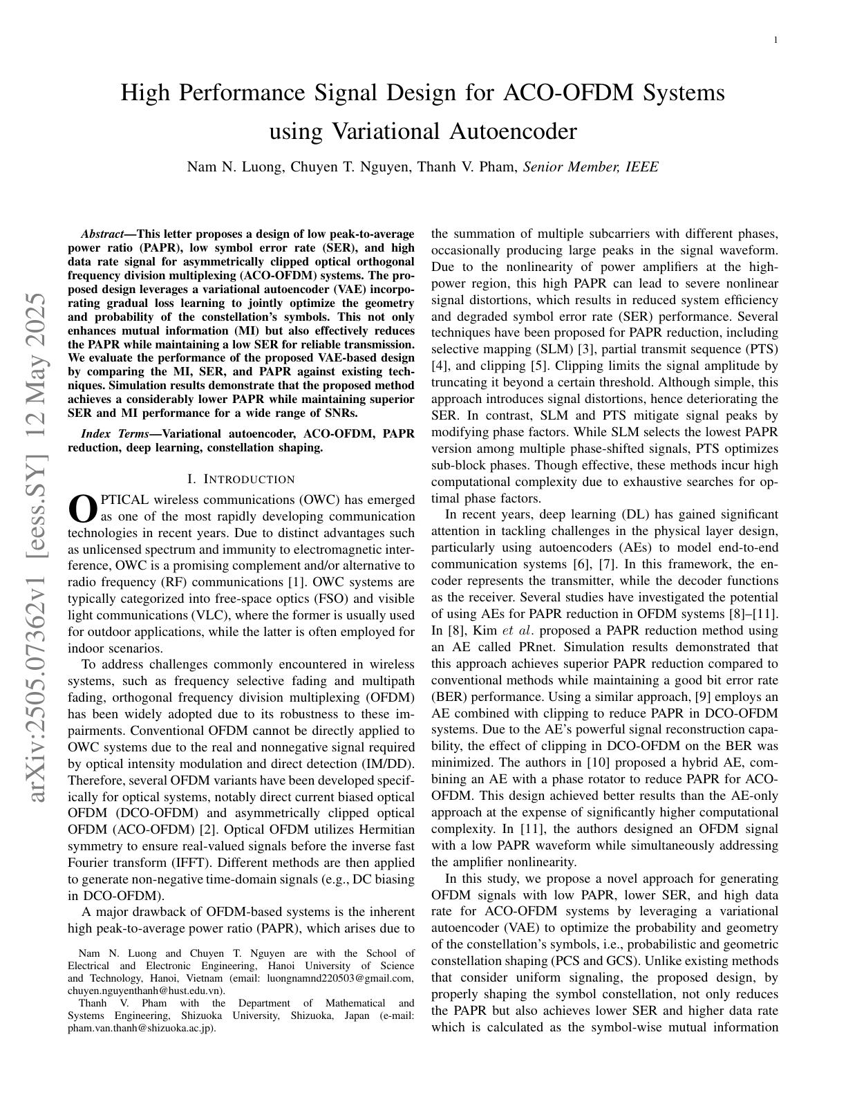 High Performance Signal Design For Aco Ofdm Systems Using Variational Autoencoder 7706