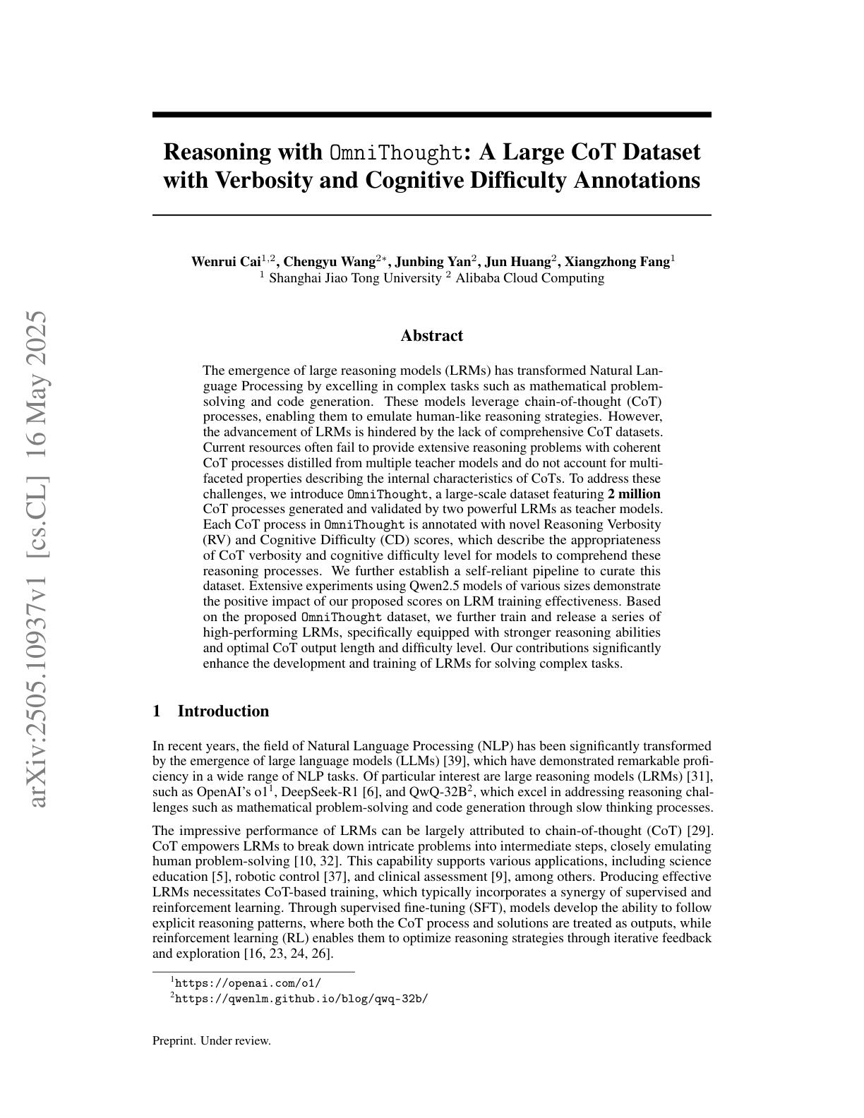 Reasoning with OmniThought: A Large CoT Dataset with Verbosity and ...
