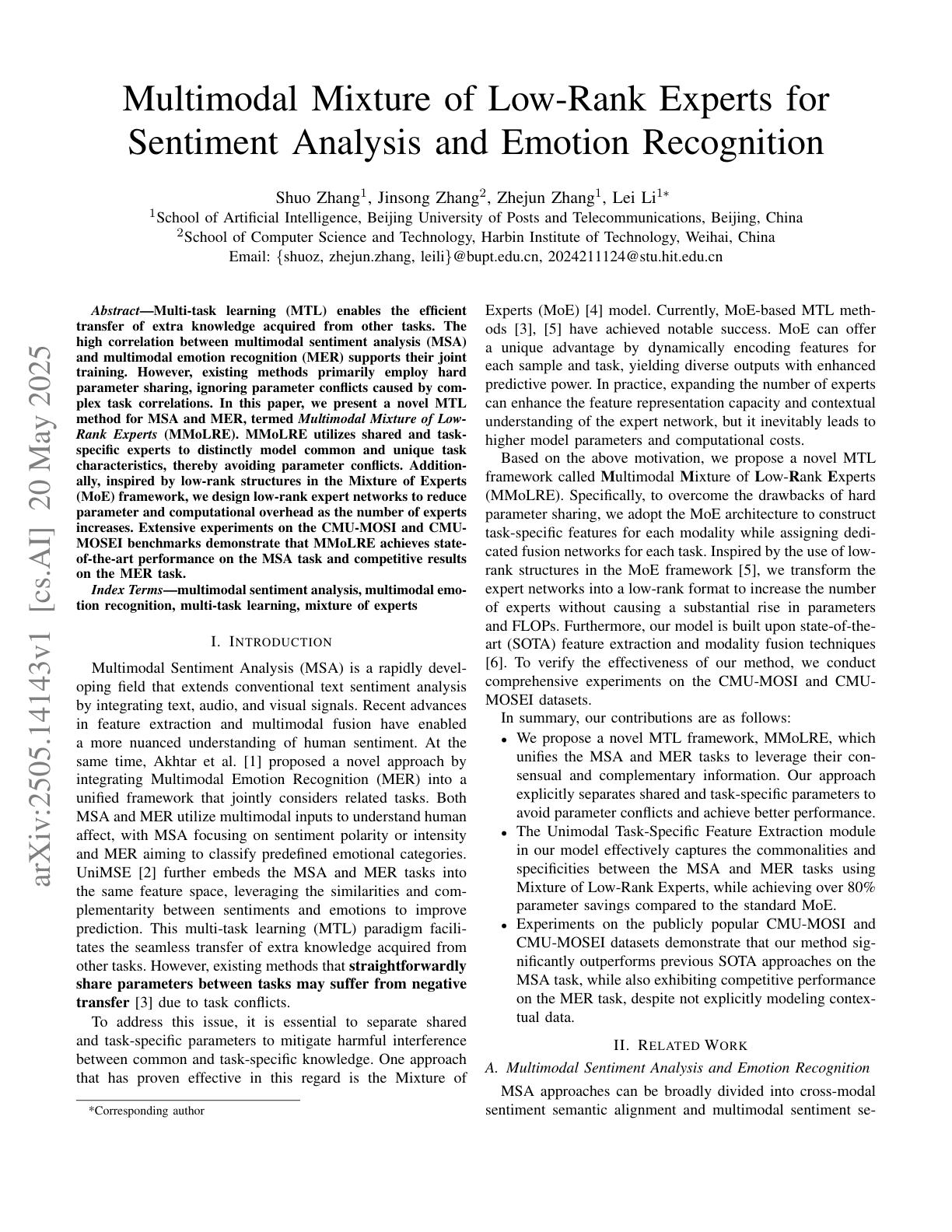 Multimodal Mixture of Low-Rank Experts for Sentiment Analysis and ...