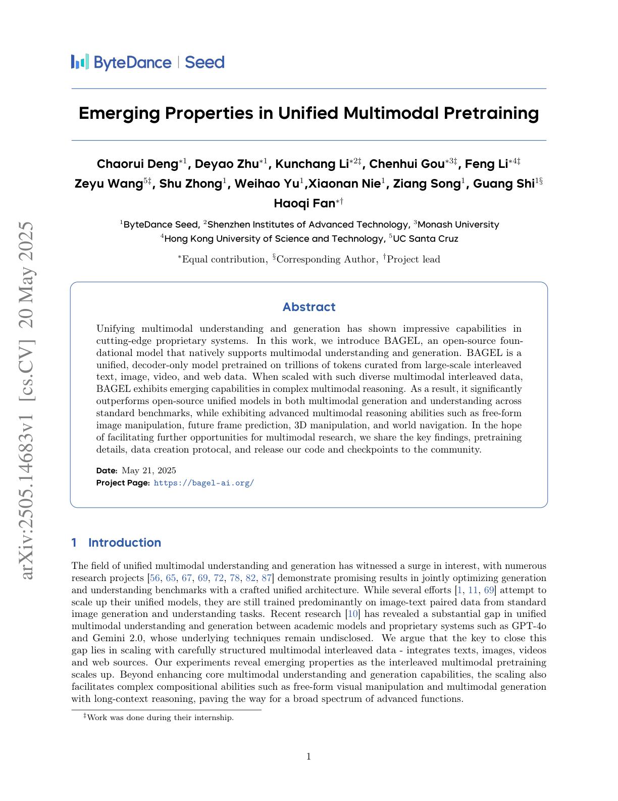 Emerging Properties in Unified Multimodal Pretraining