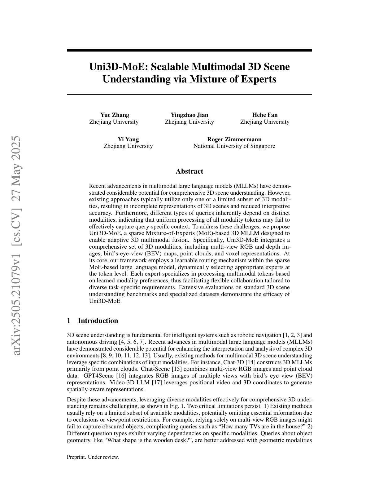 Uni3D-MoE: Scalable Multimodal 3D Scene Understanding via Mixture of ...