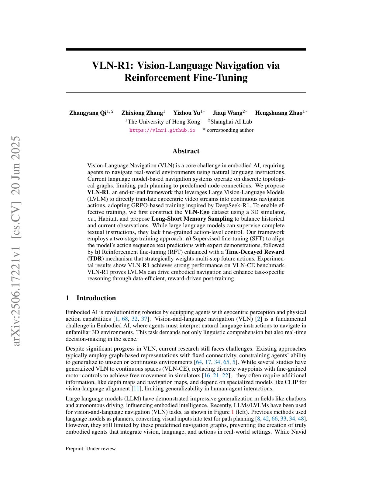 VLN-R1: Vision-Language Navigation via Reinforcement Fine-Tuning
