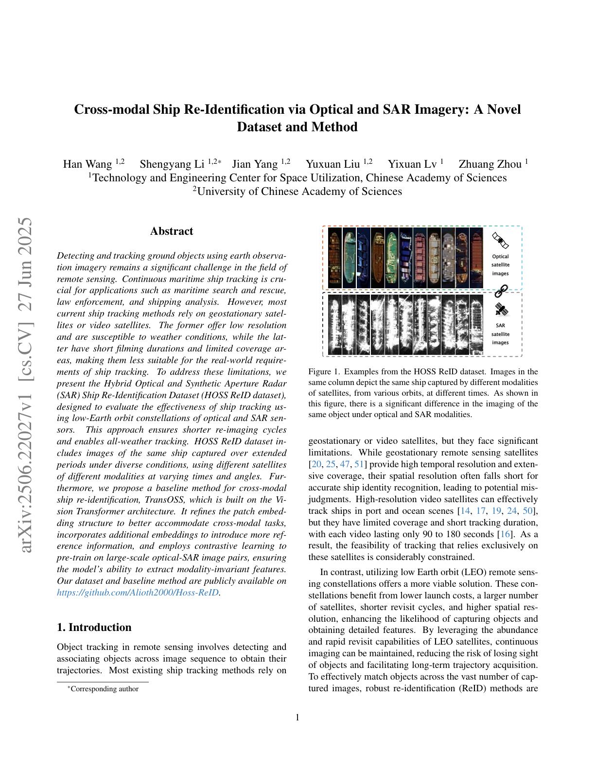 Cross-modal Ship Re-Identification via Optical and SAR Imagery: A Novel ...