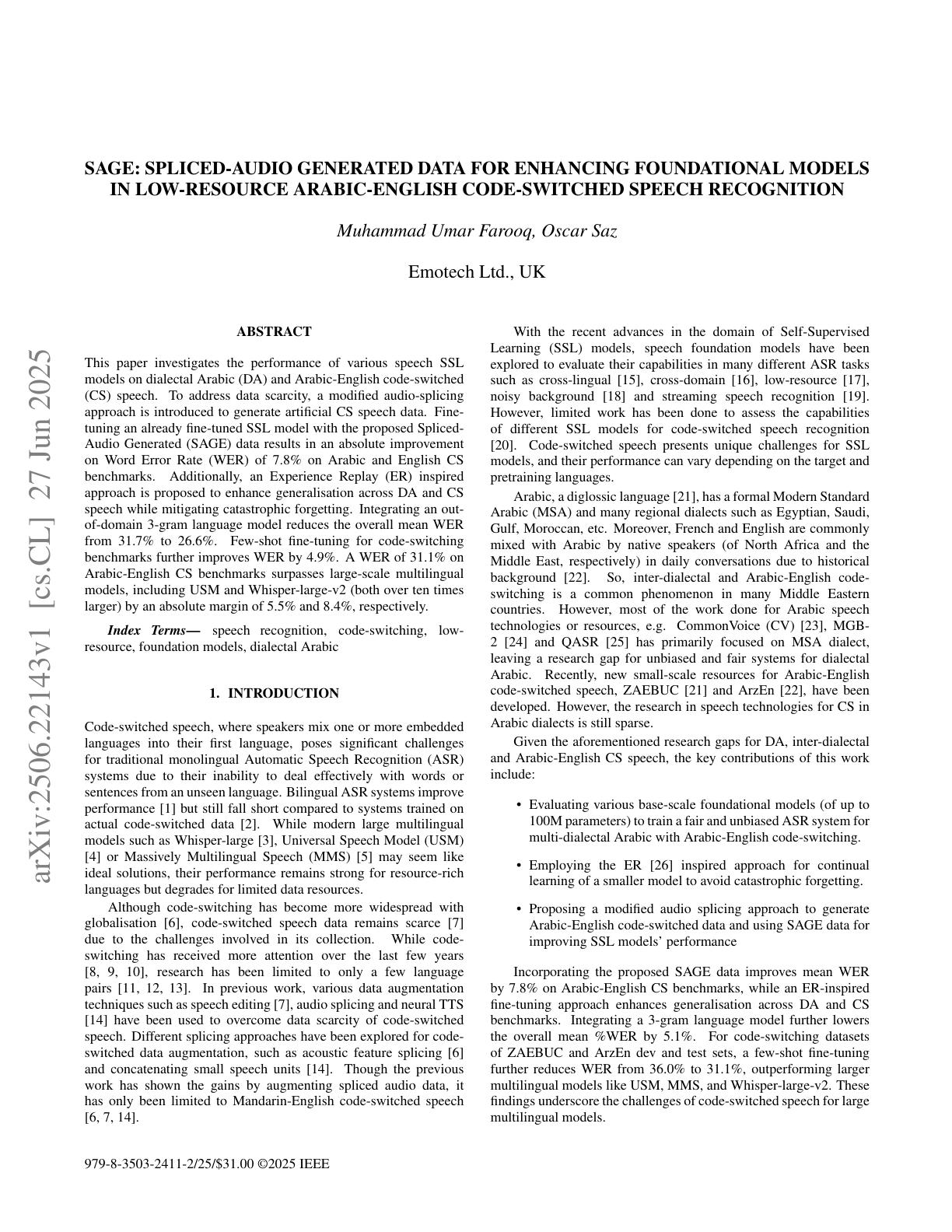 SAGE: Spliced-Audio Generated Data for Enhancing Foundational Models in ...
