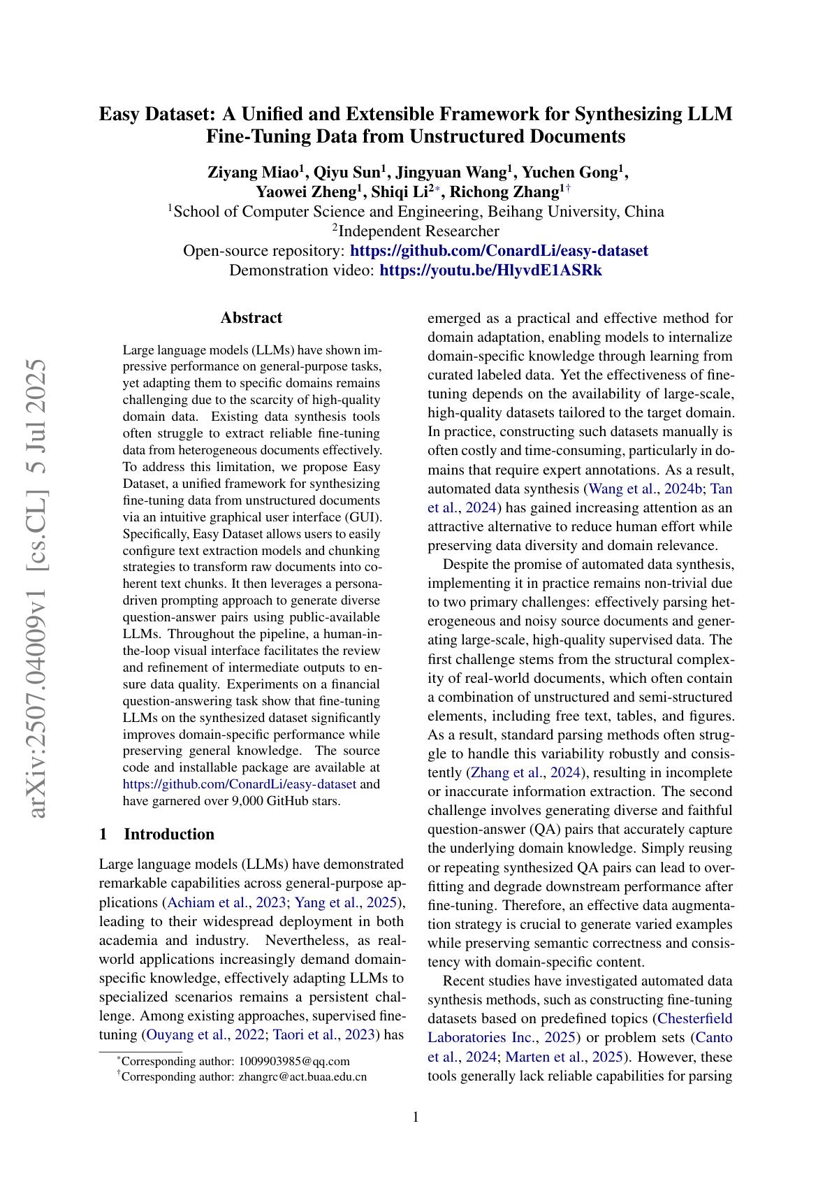 Easy Dataset: A Unified and Extensible Framework for Synthesizing LLM ...