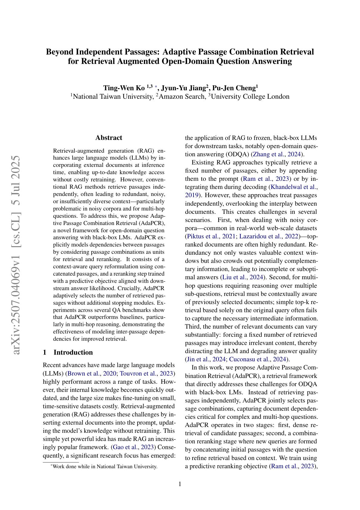 Beyond Independent Passages: Adaptive Passage Combination Retrieval for ...