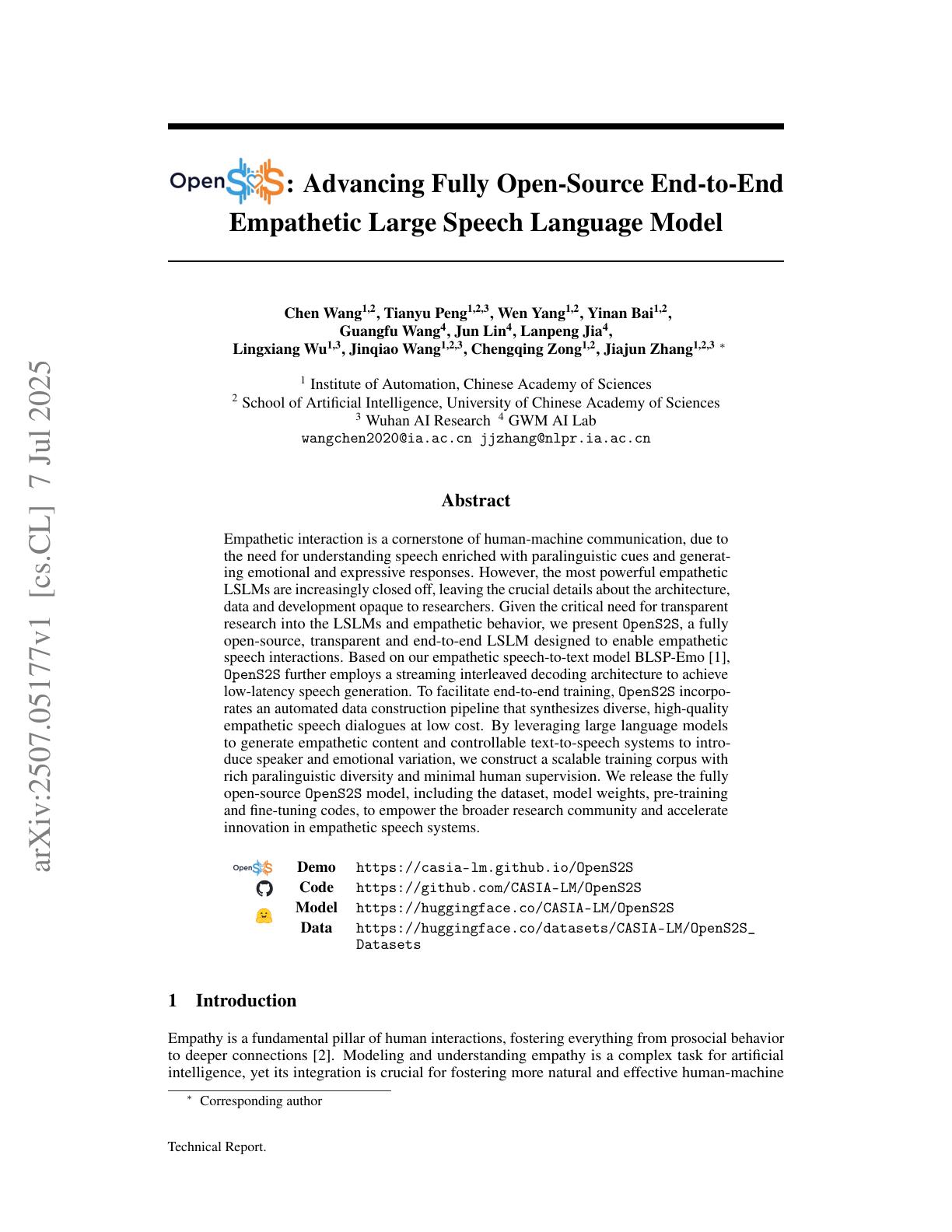 OpenS2S: Advancing Open-Source End-to-End Empathetic Large Speech ...