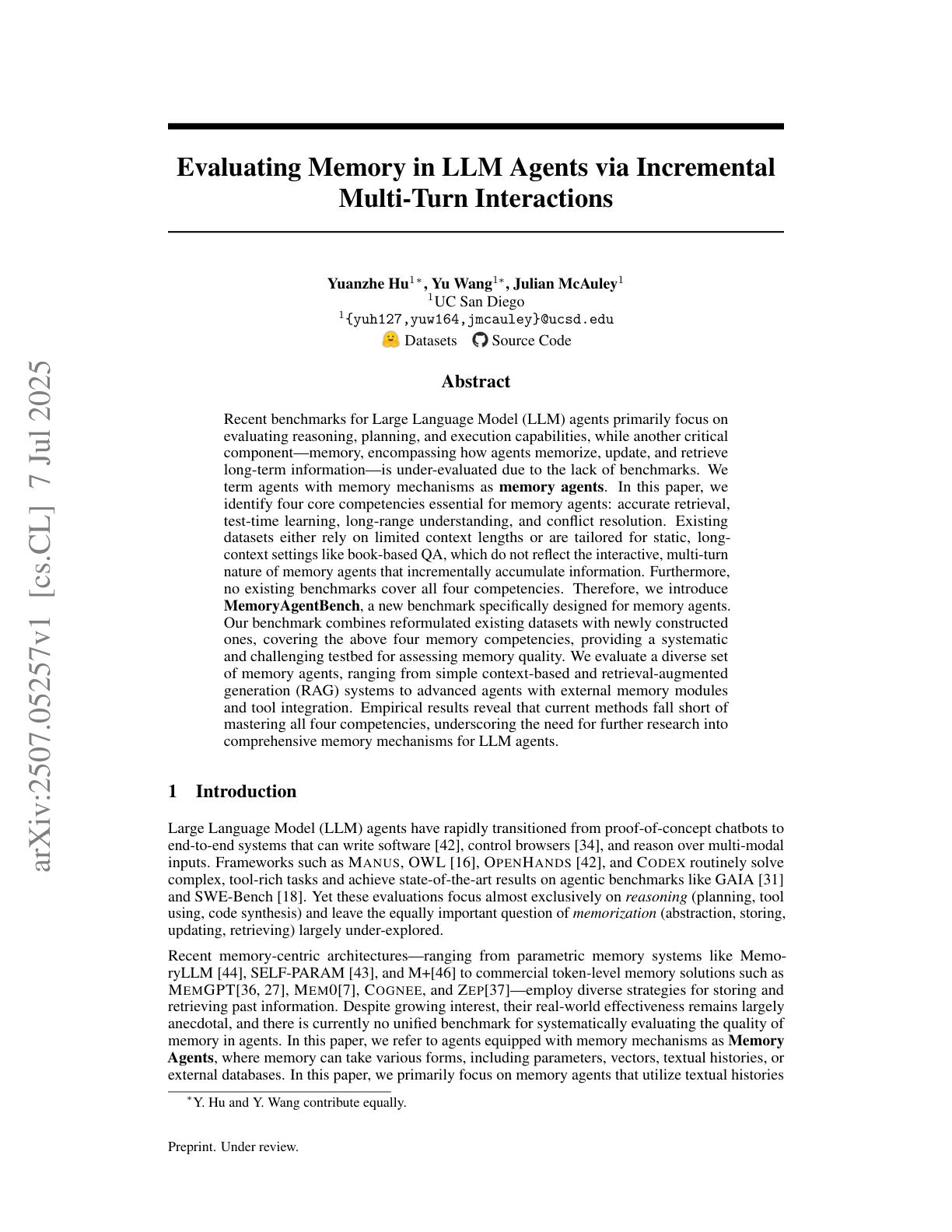 Evaluating Memory in LLM Agents via Incremental Multi-Turn Interactions