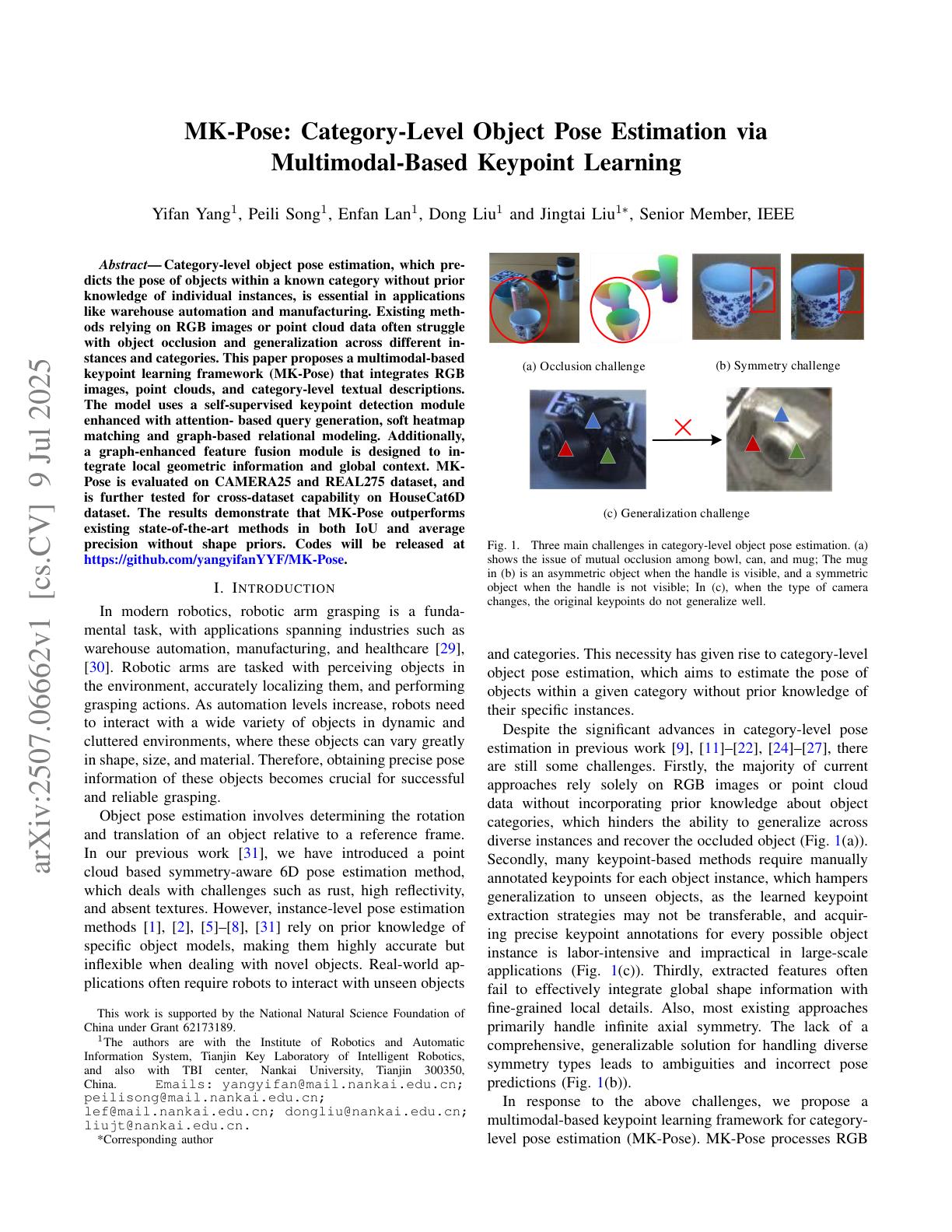 MK-Pose: Category-Level Object Pose Estimation via Multimodal-Based ...